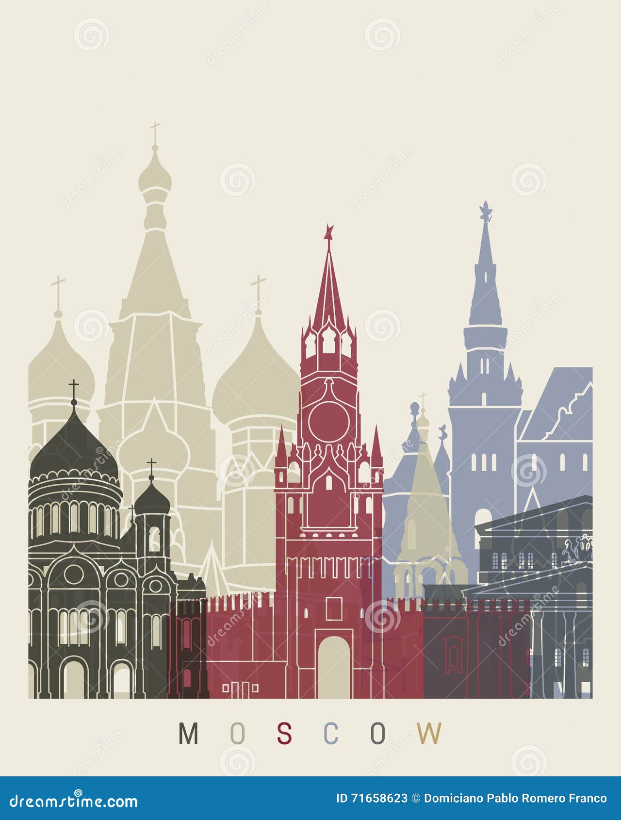 Moscow skyline poster stock vector. Illustration of moscow - 71658623