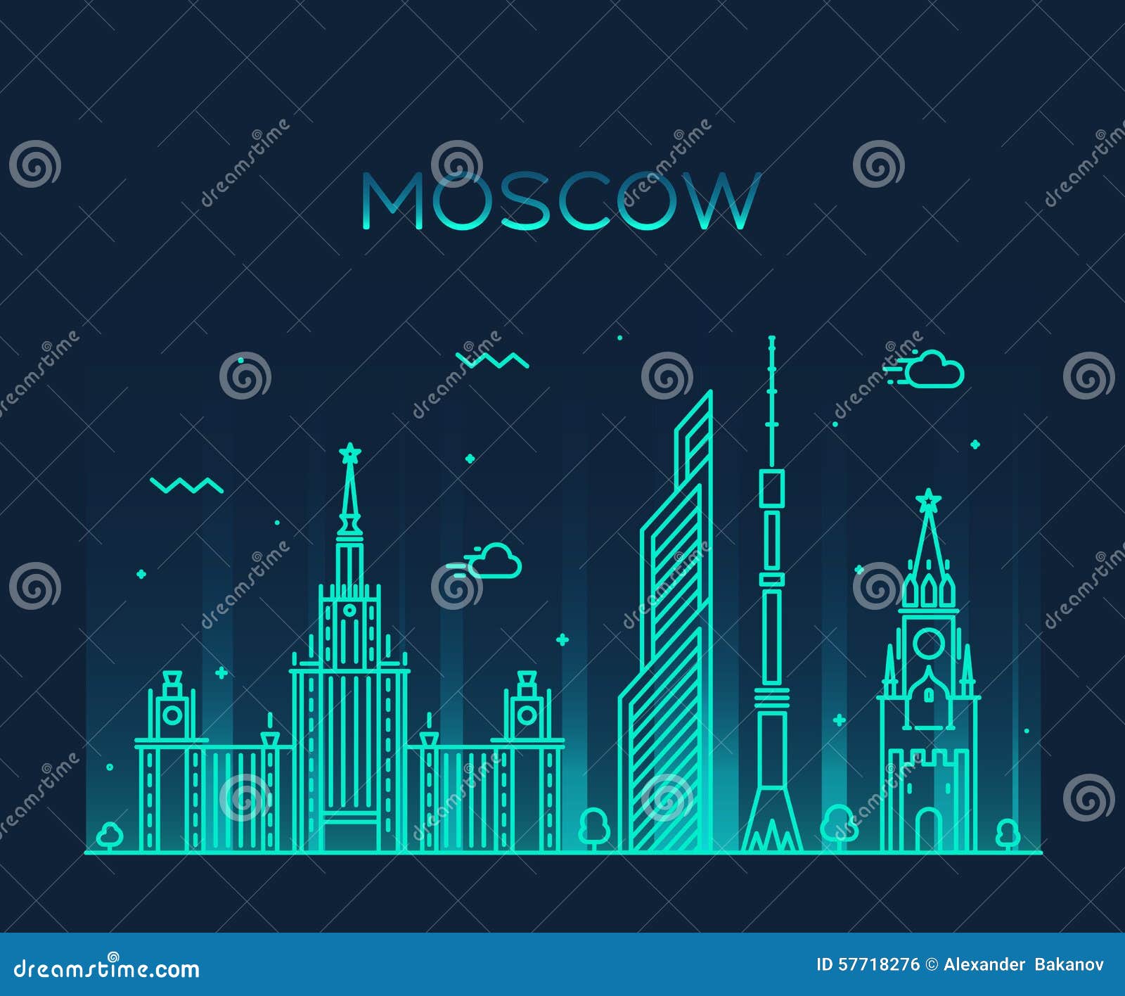 Moscow Skyline Trendy Vector Illustration Linear Stock Vector ...