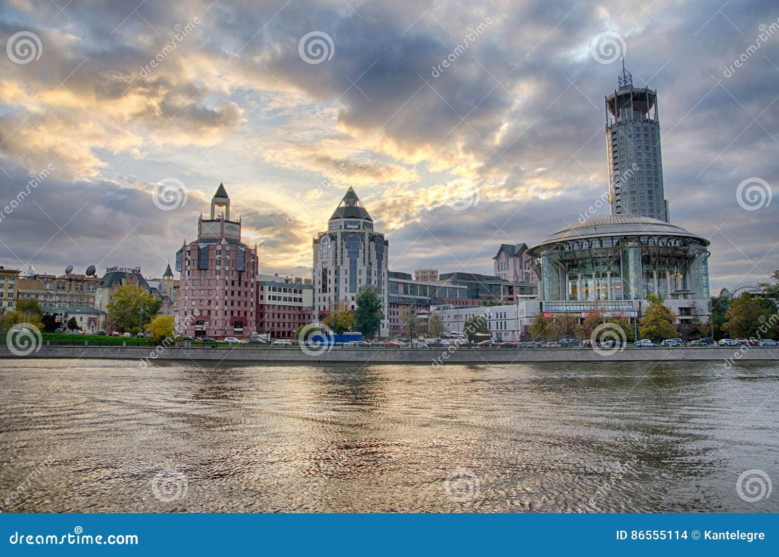 Moscow Summer Landscape with River and Hall of Music. Stock Photo ...