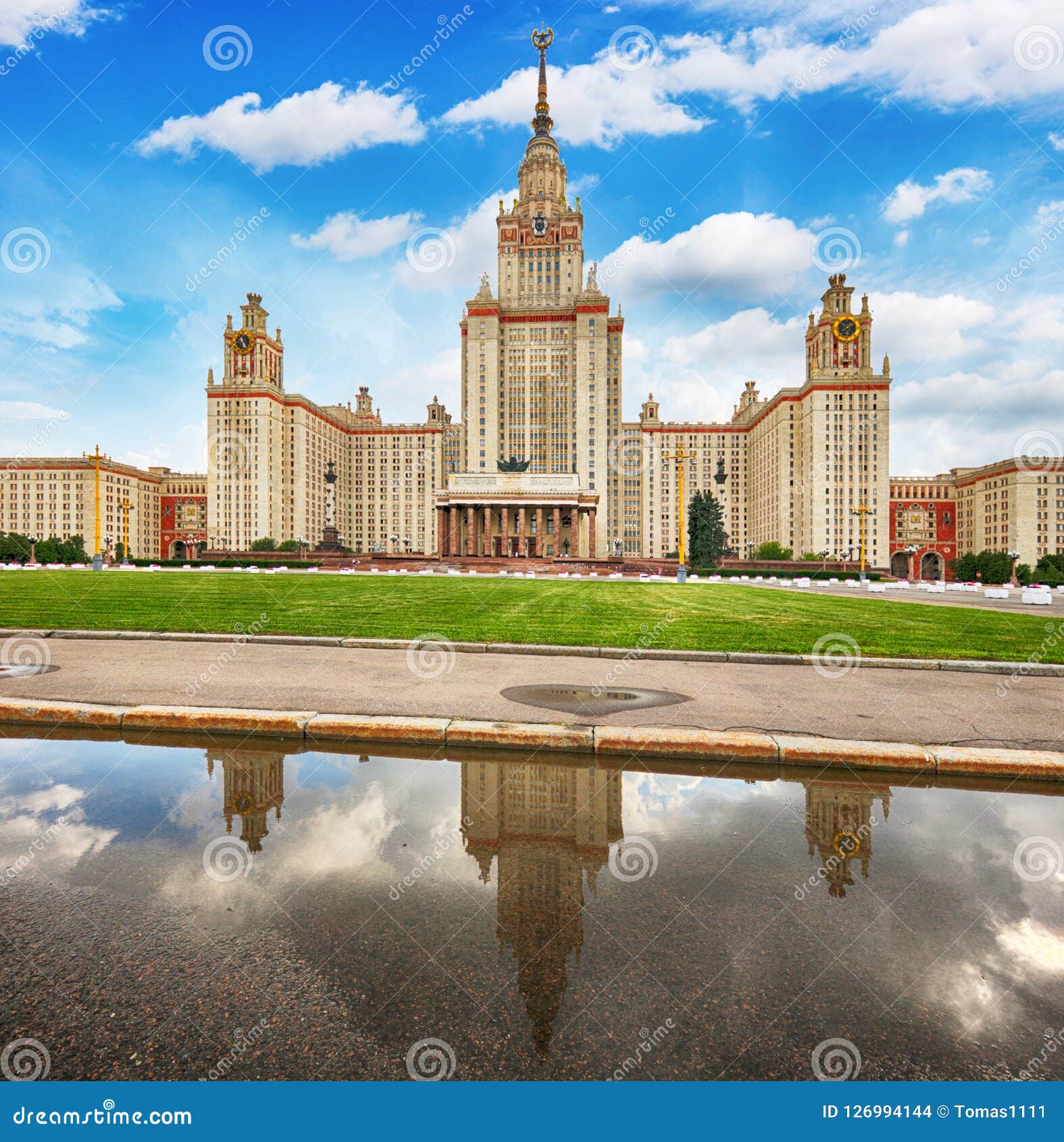 Moscow University with Reflection in Water, Russia Stock Photo - Image ...