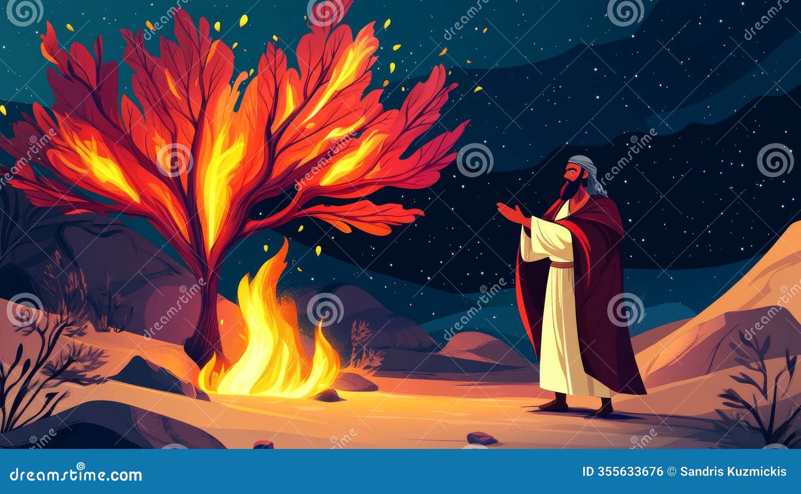 Moses and the Burning Bush. Generative AI. Stock Illustration ...