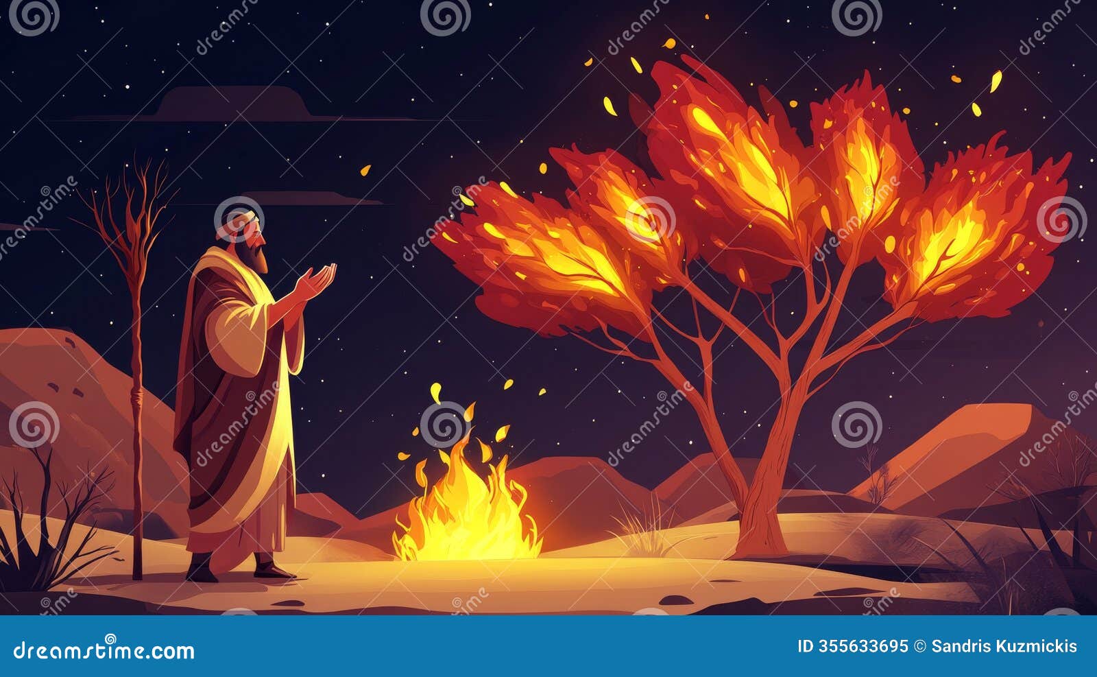 Moses and the Burning Bush. Generative AI. Stock Illustration ...