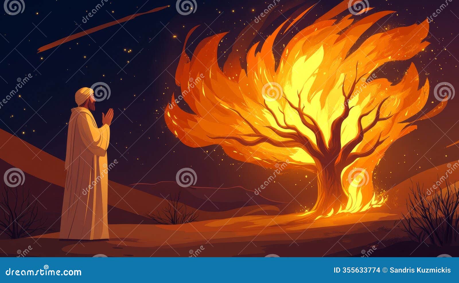 Moses and the Burning Bush. Generative AI. Stock Illustration ...