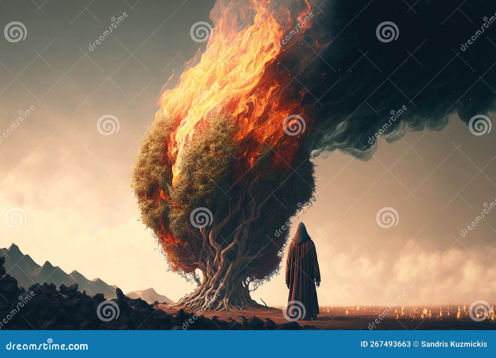 Moses and the Burning Bush. Generative AI Stock Illustration ...
