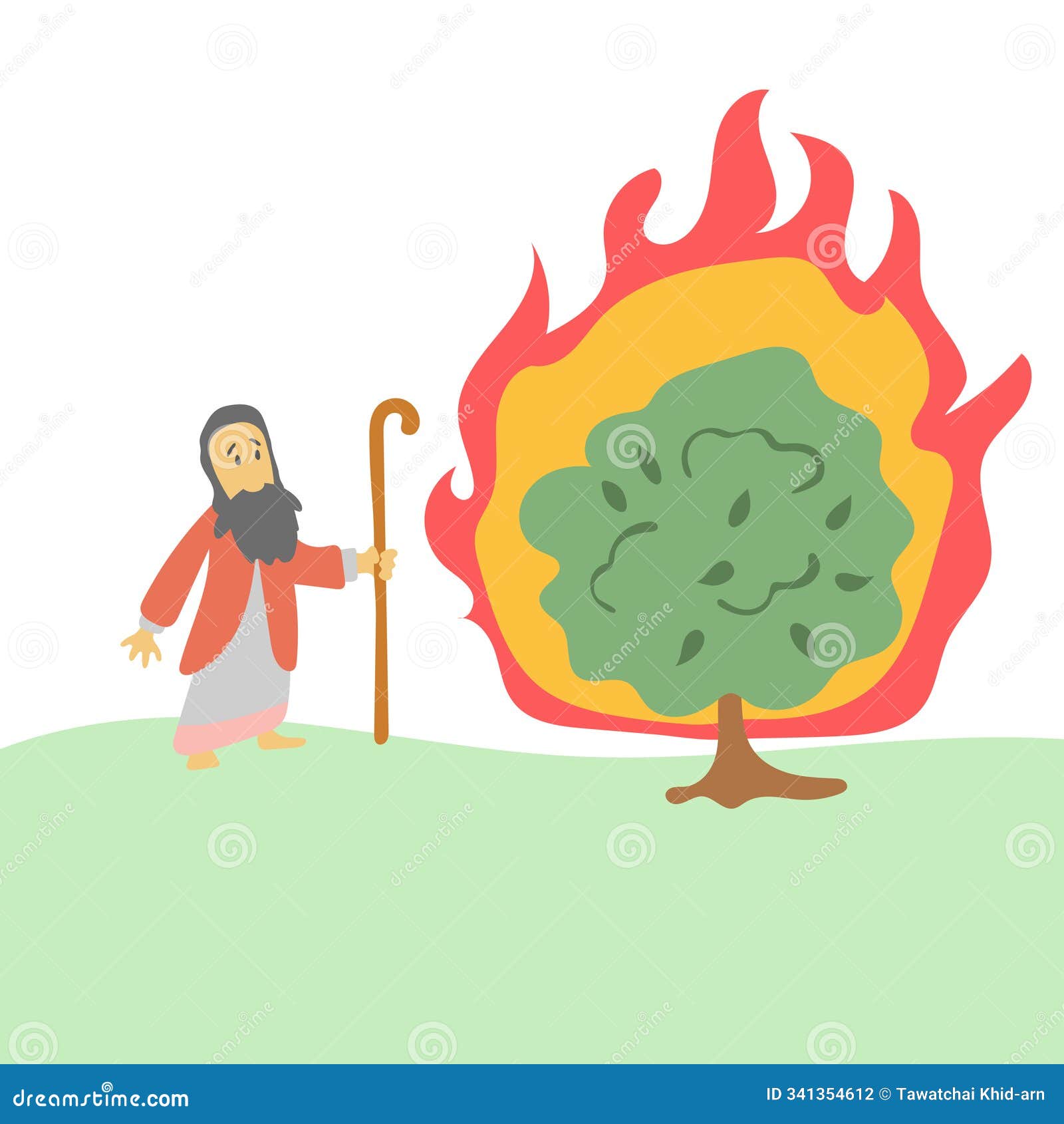 Moses and the Burning Bush Illustration Vector Isolated on White ...