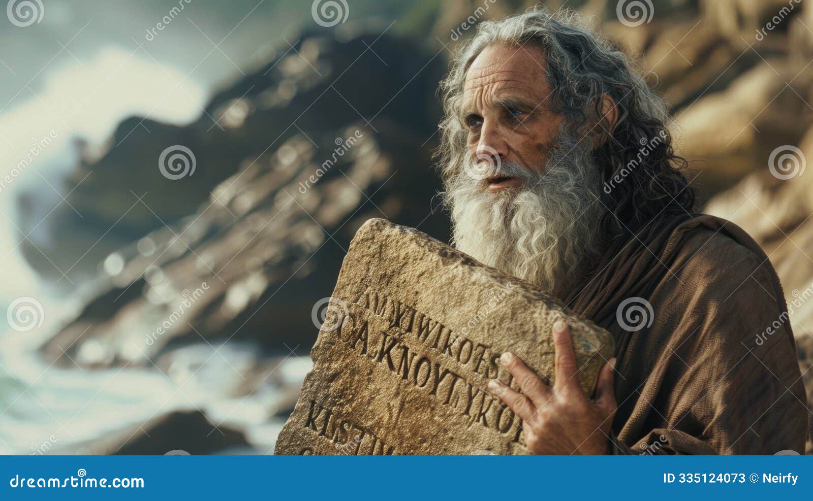 Moses Carries Stone Tablets with the Ten Commandments Inscribed on Them ...
