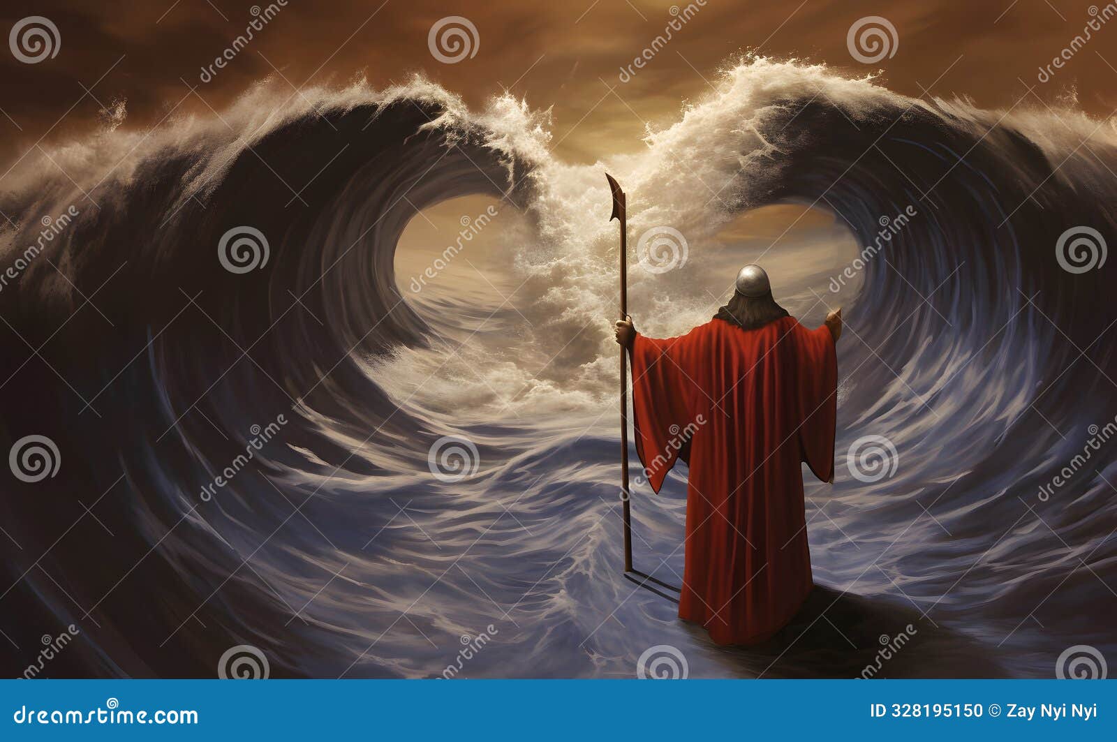 Moses Dividing the Red Sea in Exodus Stock Illustration - Illustration ...