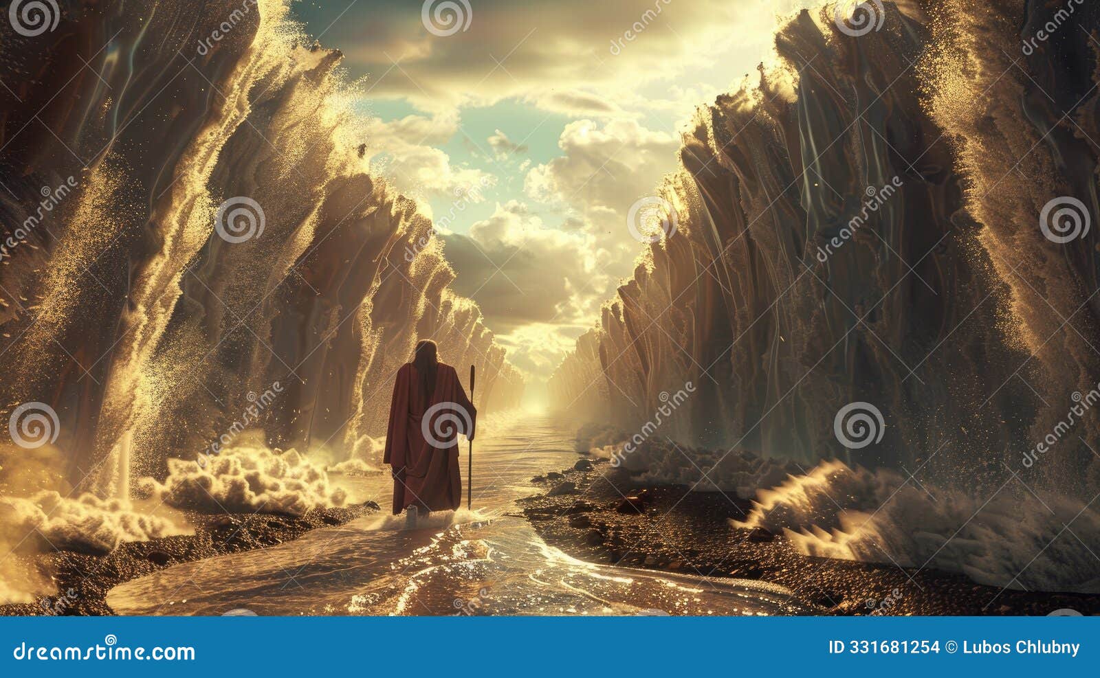 Moses Parting the Red Sea, with Towering Walls of Water on Either Side ...