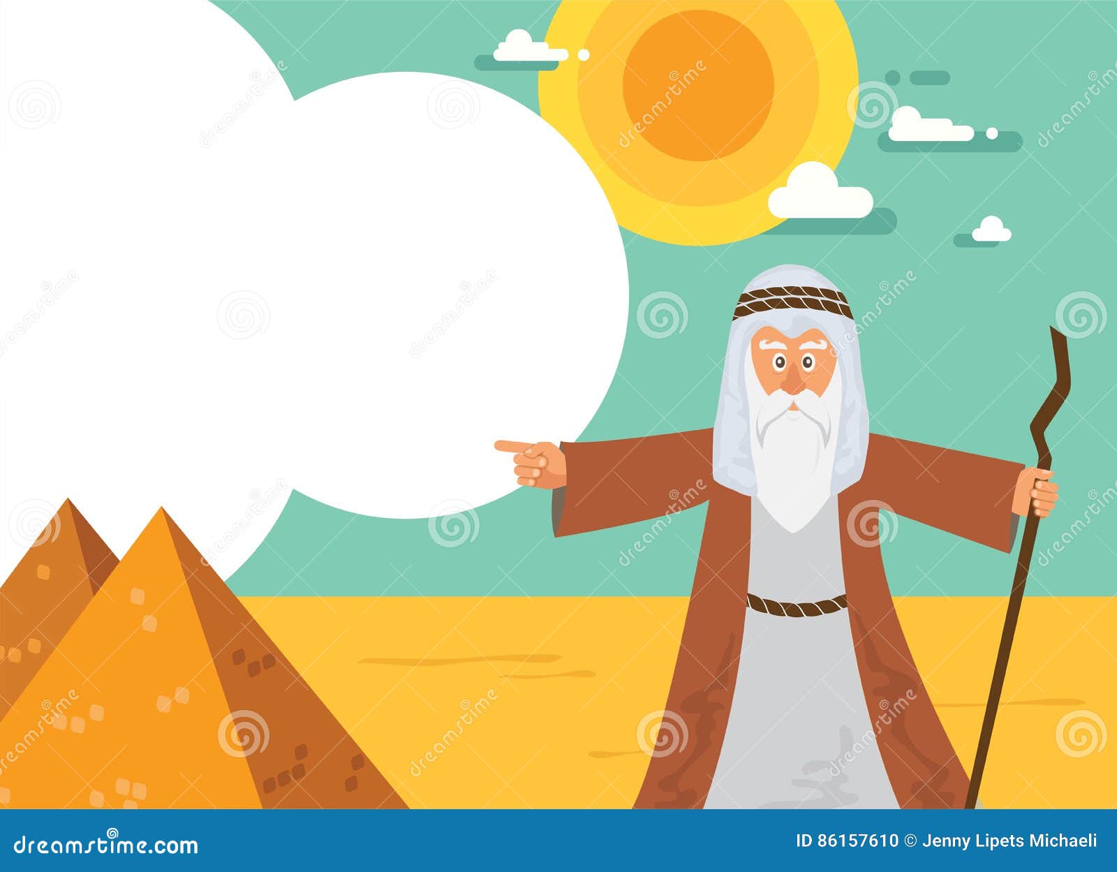 Moses from Passover Story and Egypt Pyramid Landscape. Vector ...