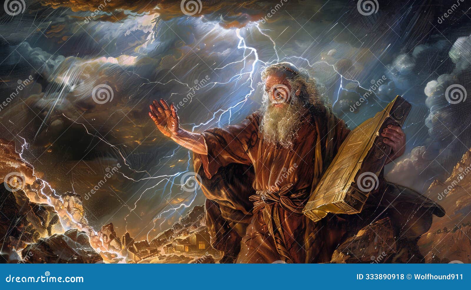 Moses Receiving the Ten Commandments on Mount Sinai, with Thunder and ...