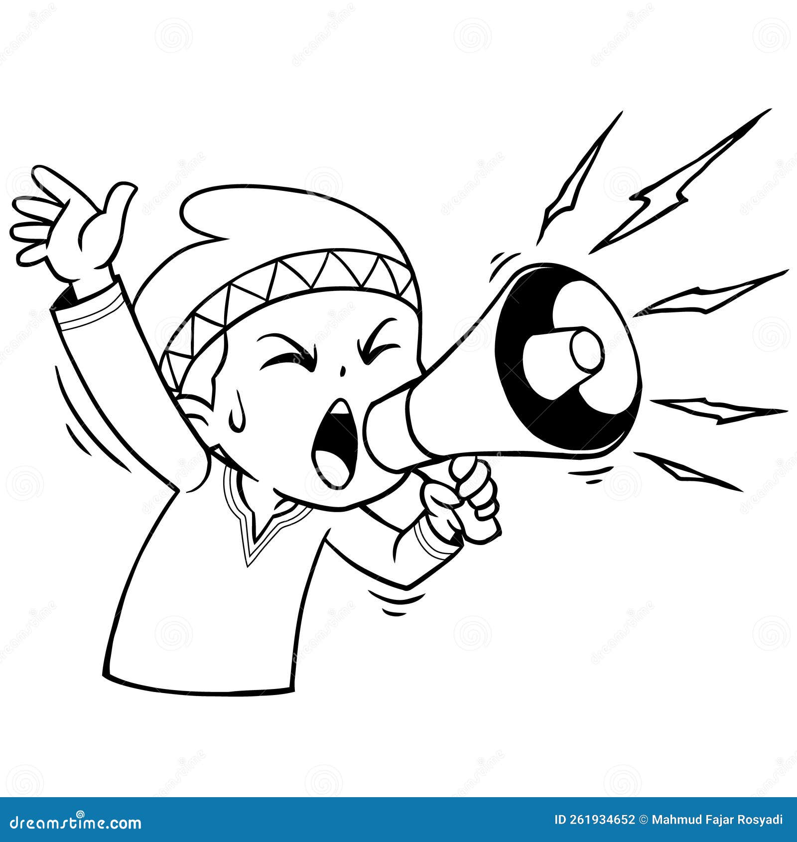 Moslem Boy Character Announcing Pose BW Stock Illustration ...