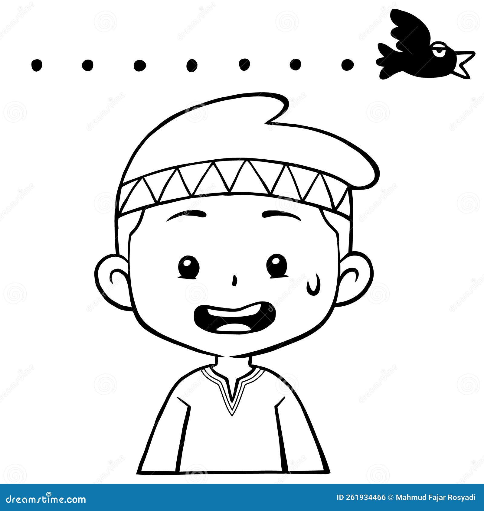 Moslem Boy Character Pose Awkward BW Stock Illustration - Illustration ...