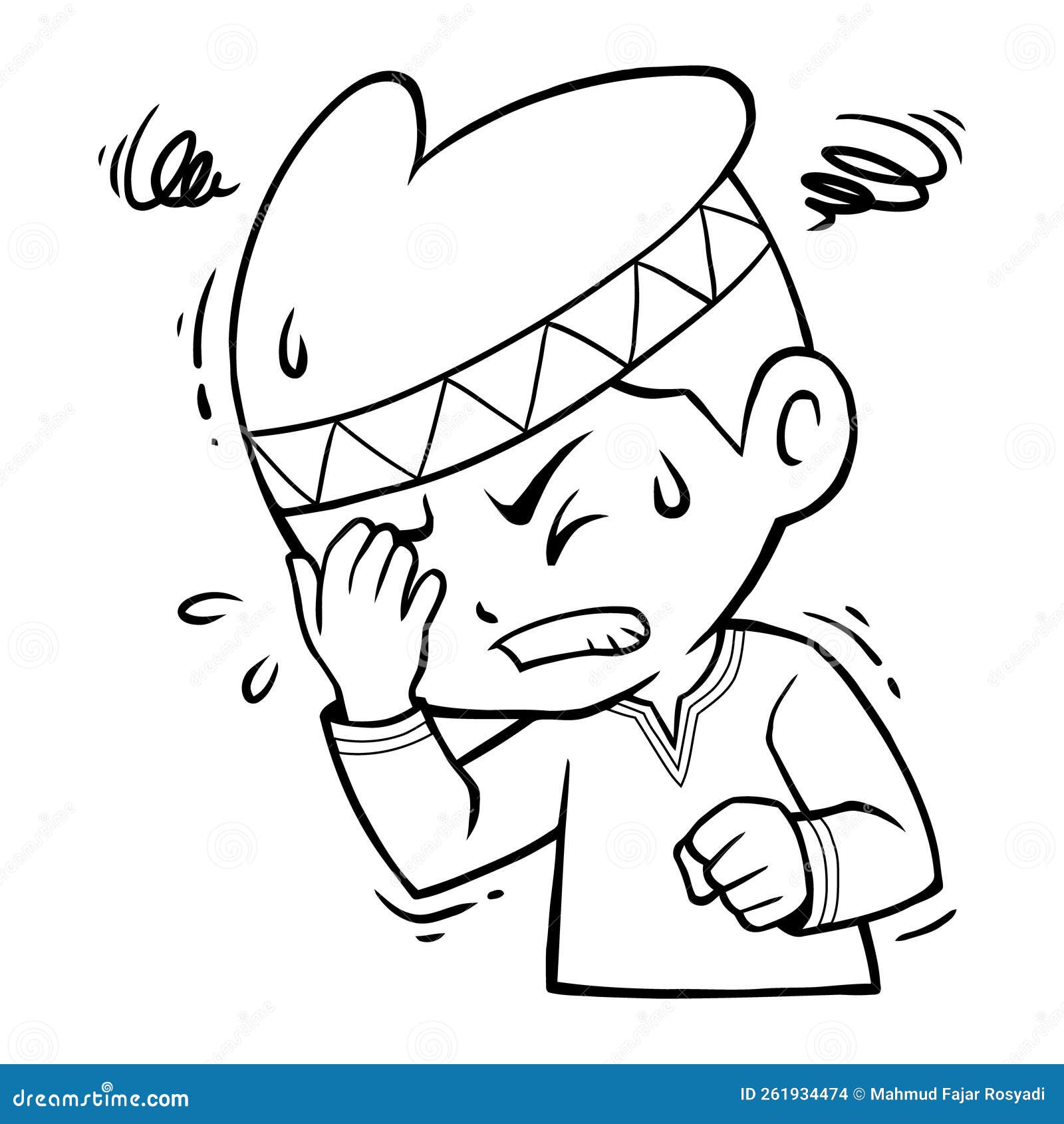 Moslem Boy Character Pose Dizzy BW Royalty-Free Stock Image ...