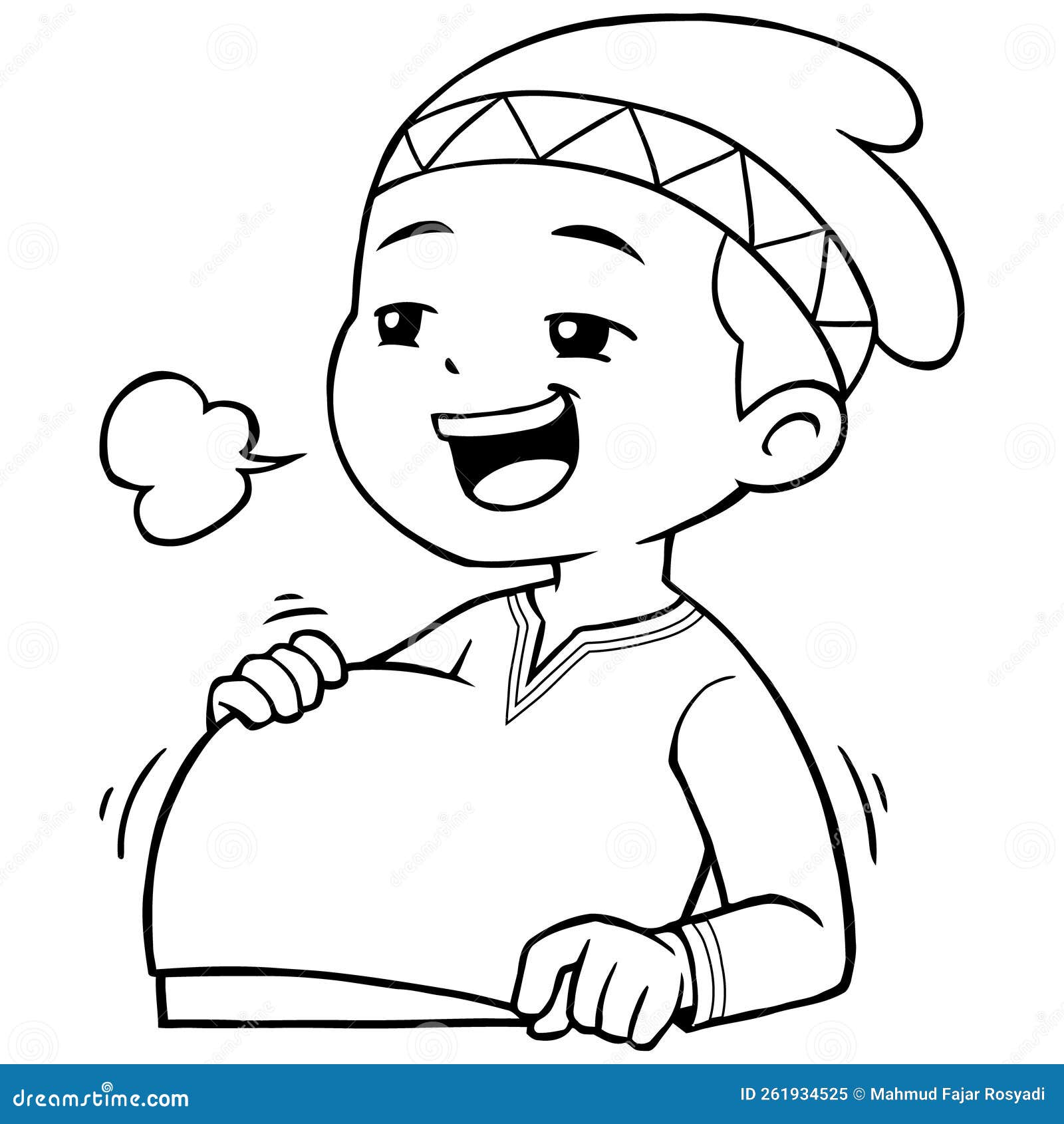 Cartoon Man Gorging On A Delicious Cake Coloring Page Vector ...