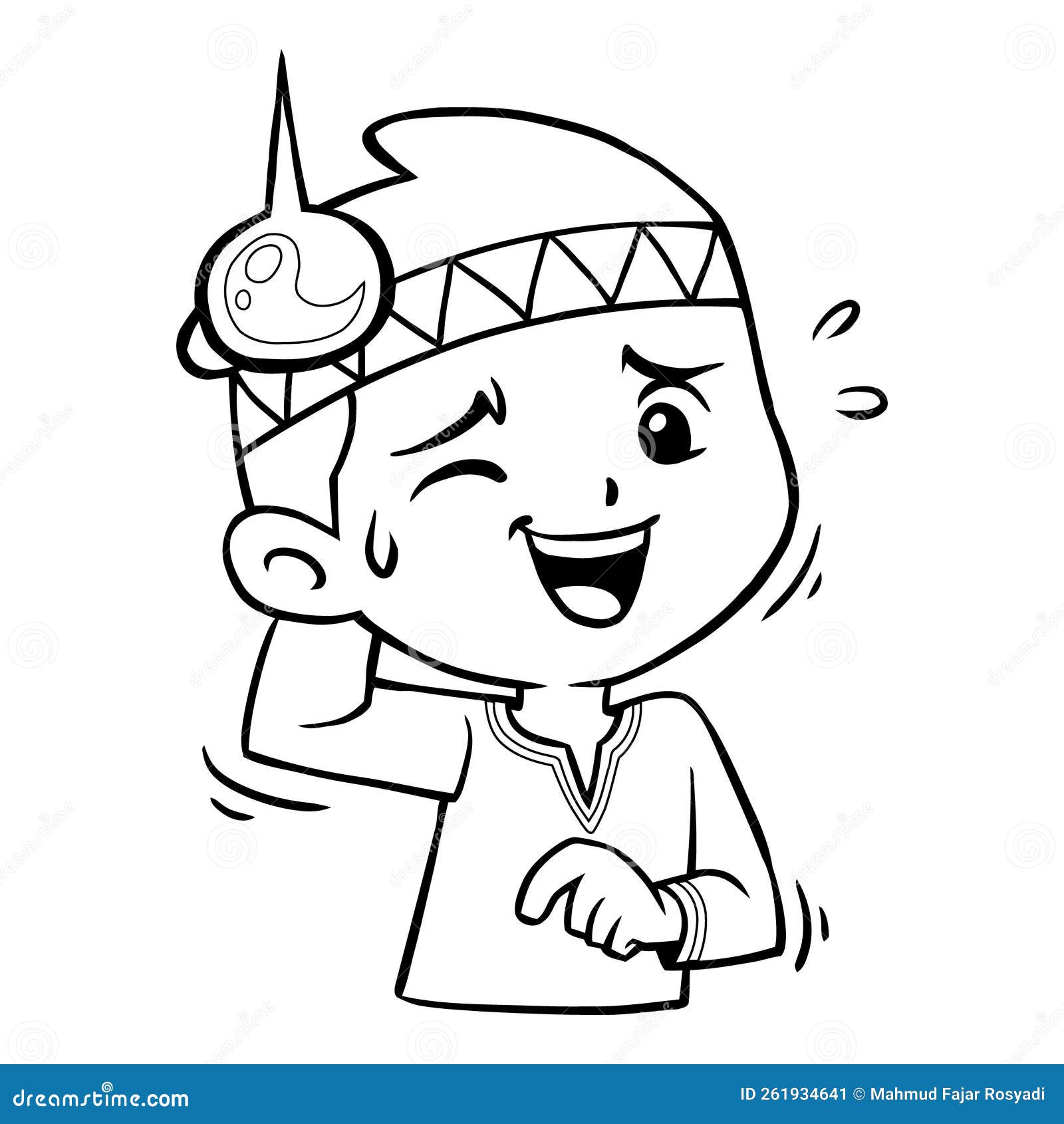 Moslem Boy Character Sorry Pose BW Stock Illustration - Illustration of ...