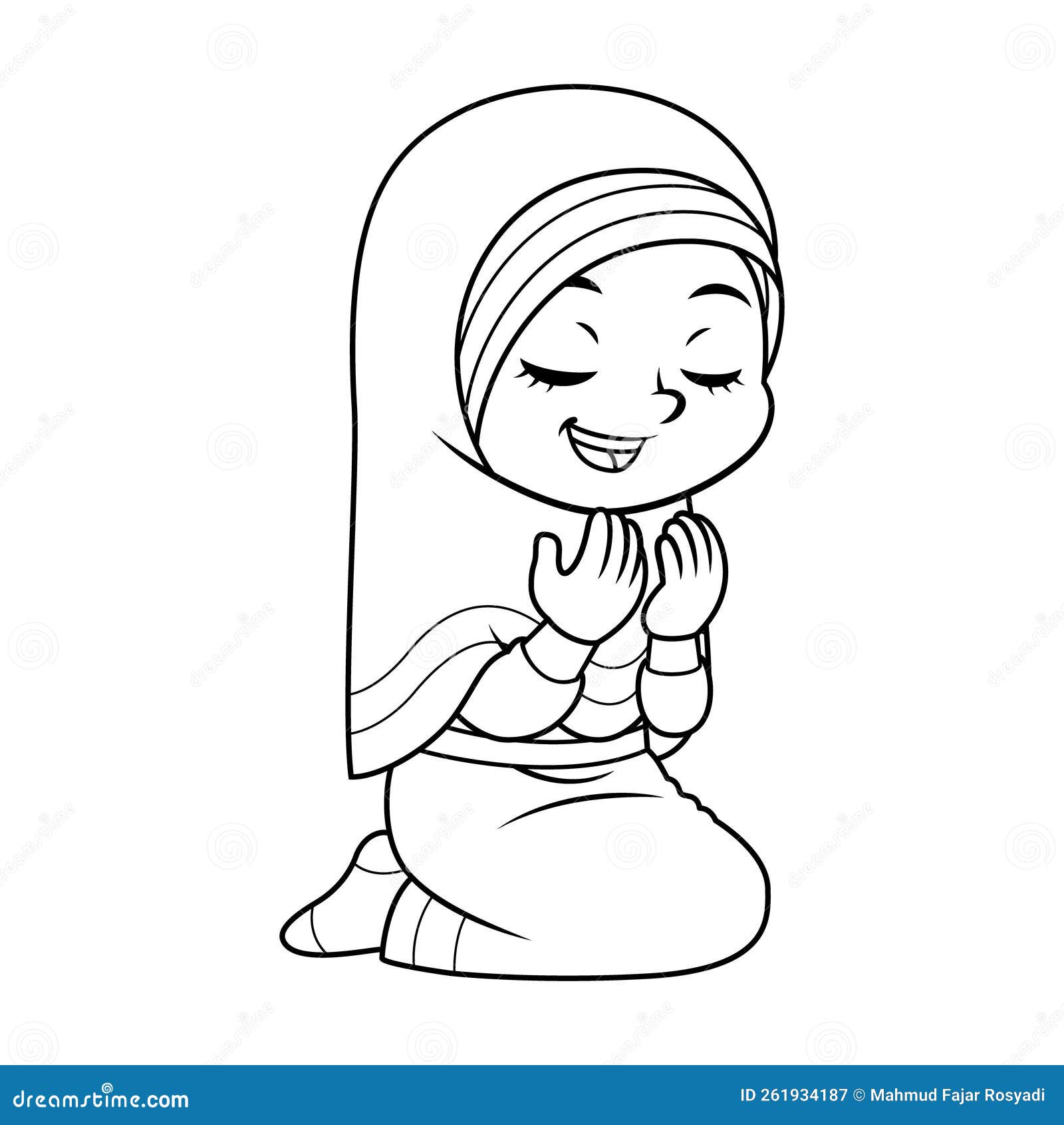 Moslem Girl Praying Dua BW stock illustration. Illustration of worship ...