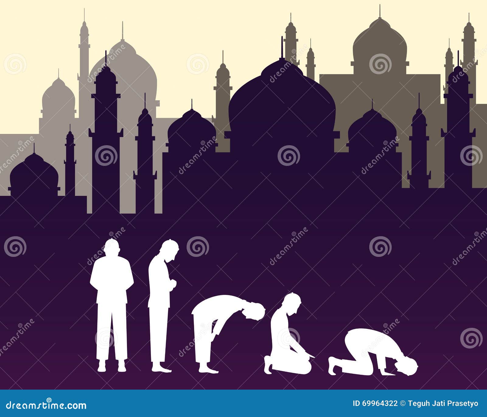 Muslim Man Pray To The God And Mosque Frame Is Background. Vector ...