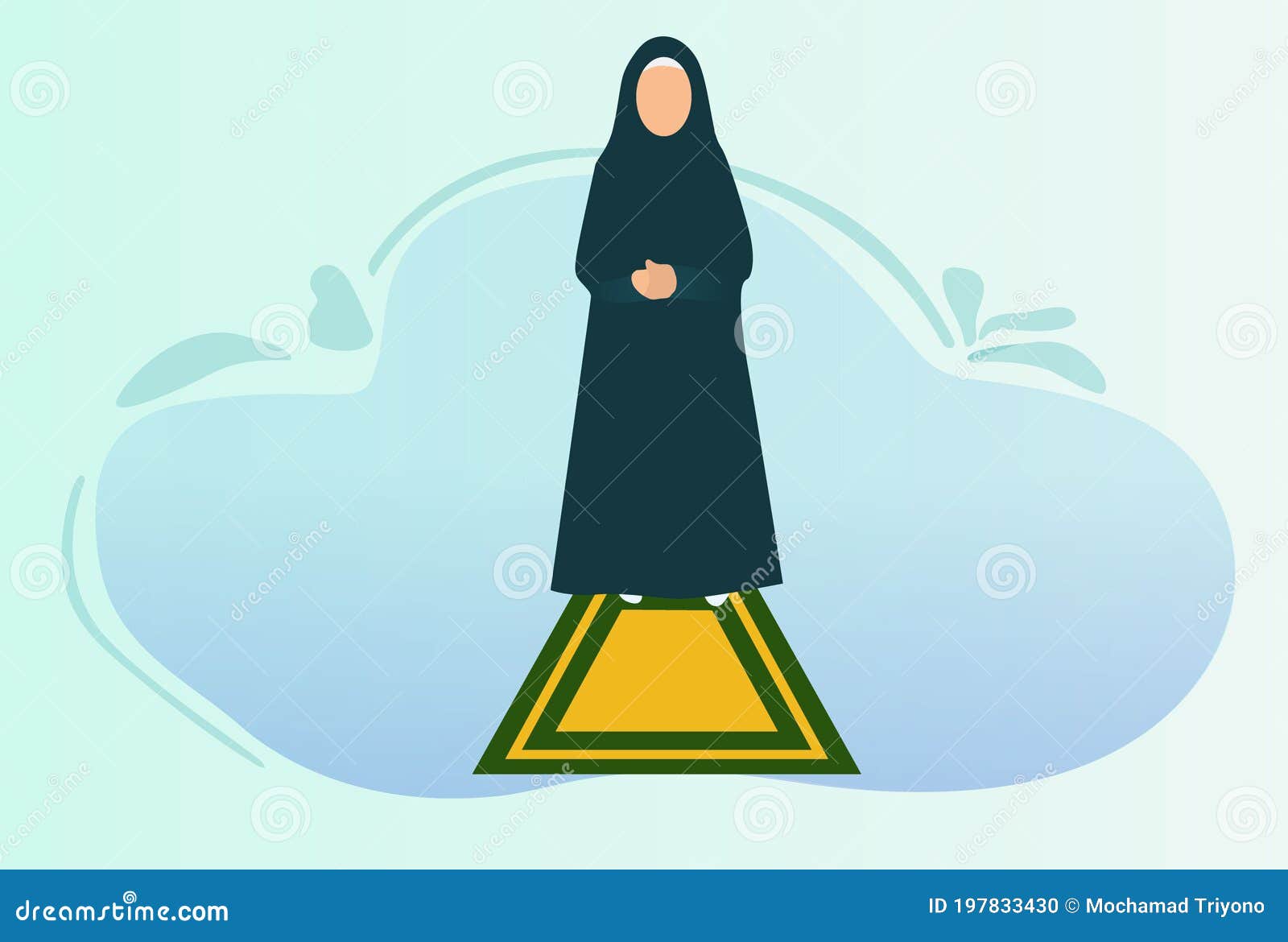 Moslem Woman Praying Isolated on Blue Background Vector Image Stock ...
