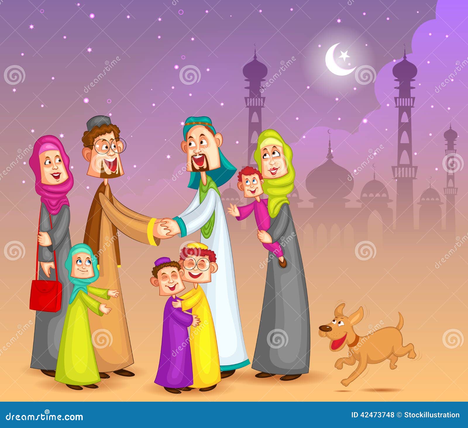 Moslimfamilies Die Gelukkige Eid Wensen Vector Illustratie ...