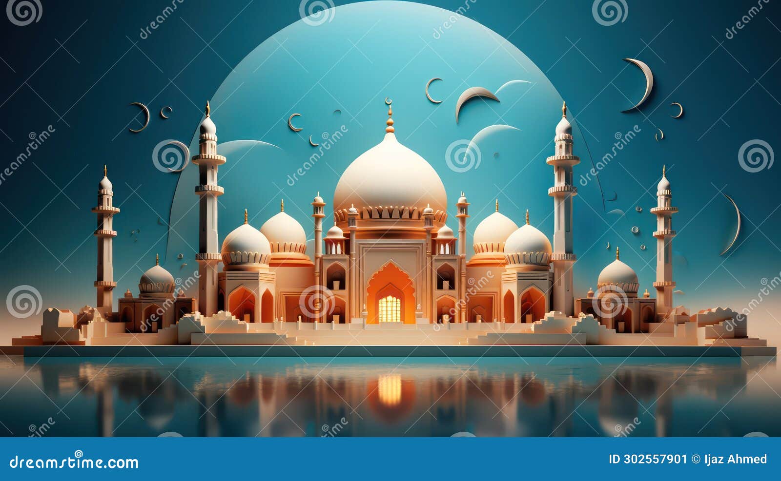 Mosque on the Blue Background Stock Illustration - Illustration of ...