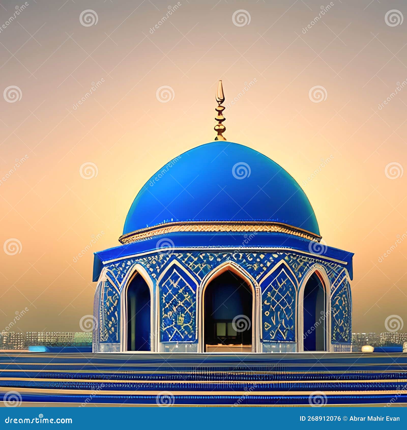 Mosque with Blue Dome Illustration Stock Illustration - Illustration of ...
