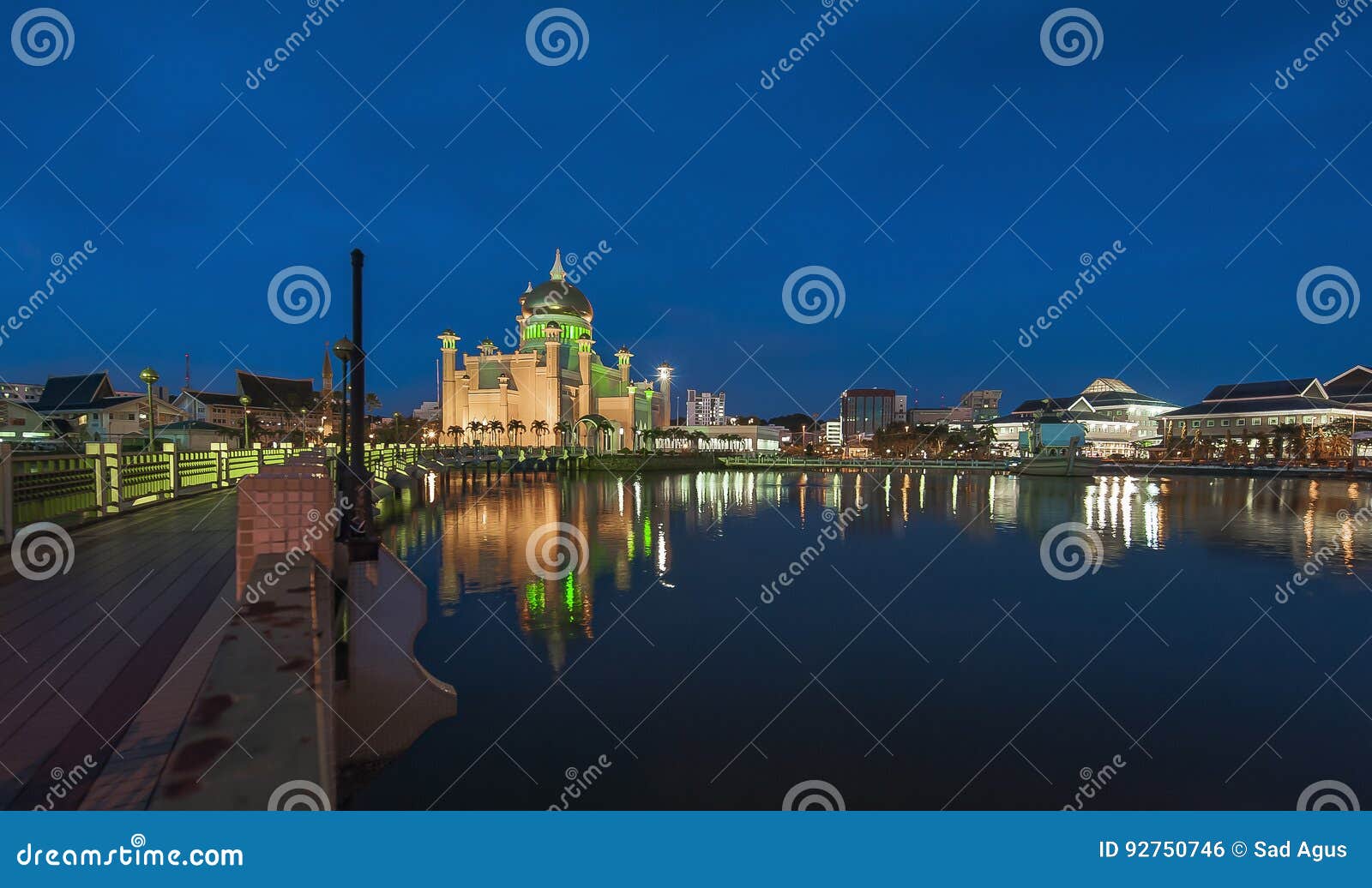 Mosque in blue hours stock photo. Image of begawan, lake - 92750746