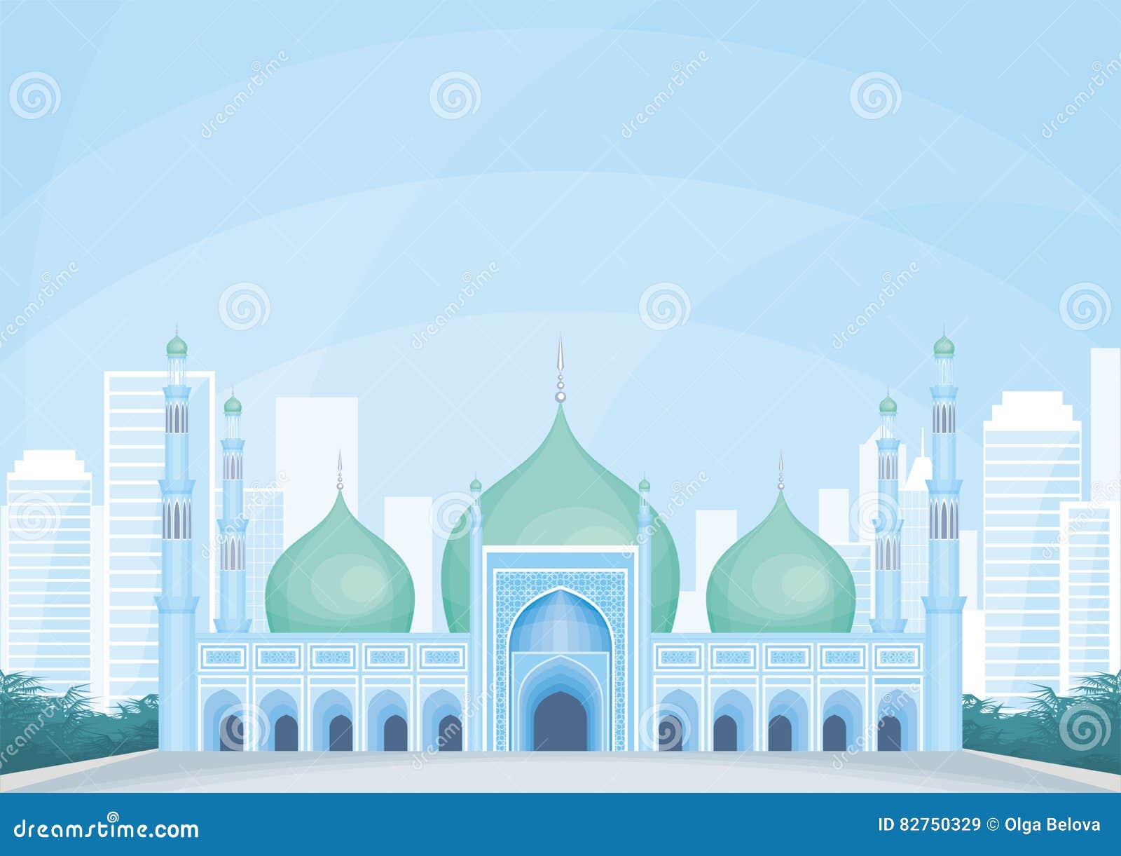 The mosque and the city stock vector. Illustration of middle - 82750329