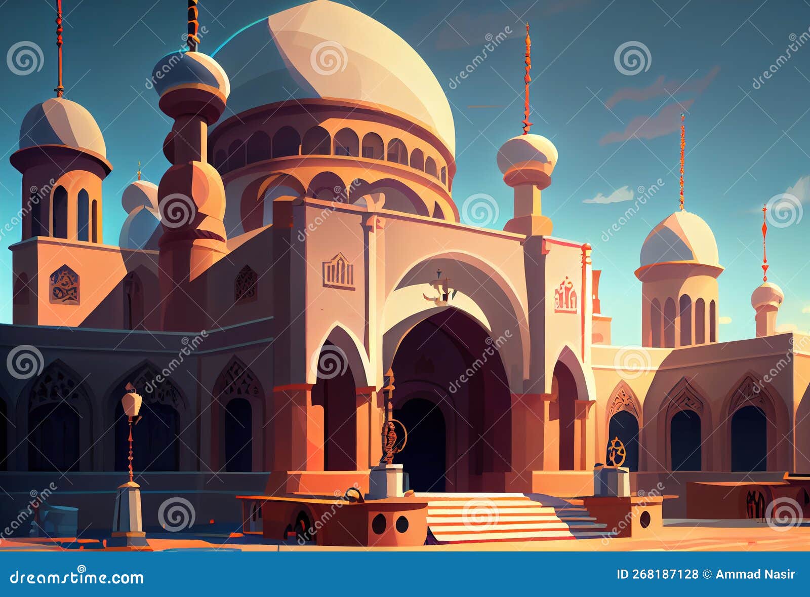 Mosque Closeup Entrance Side View, Generative Ai Stock Illustration ...