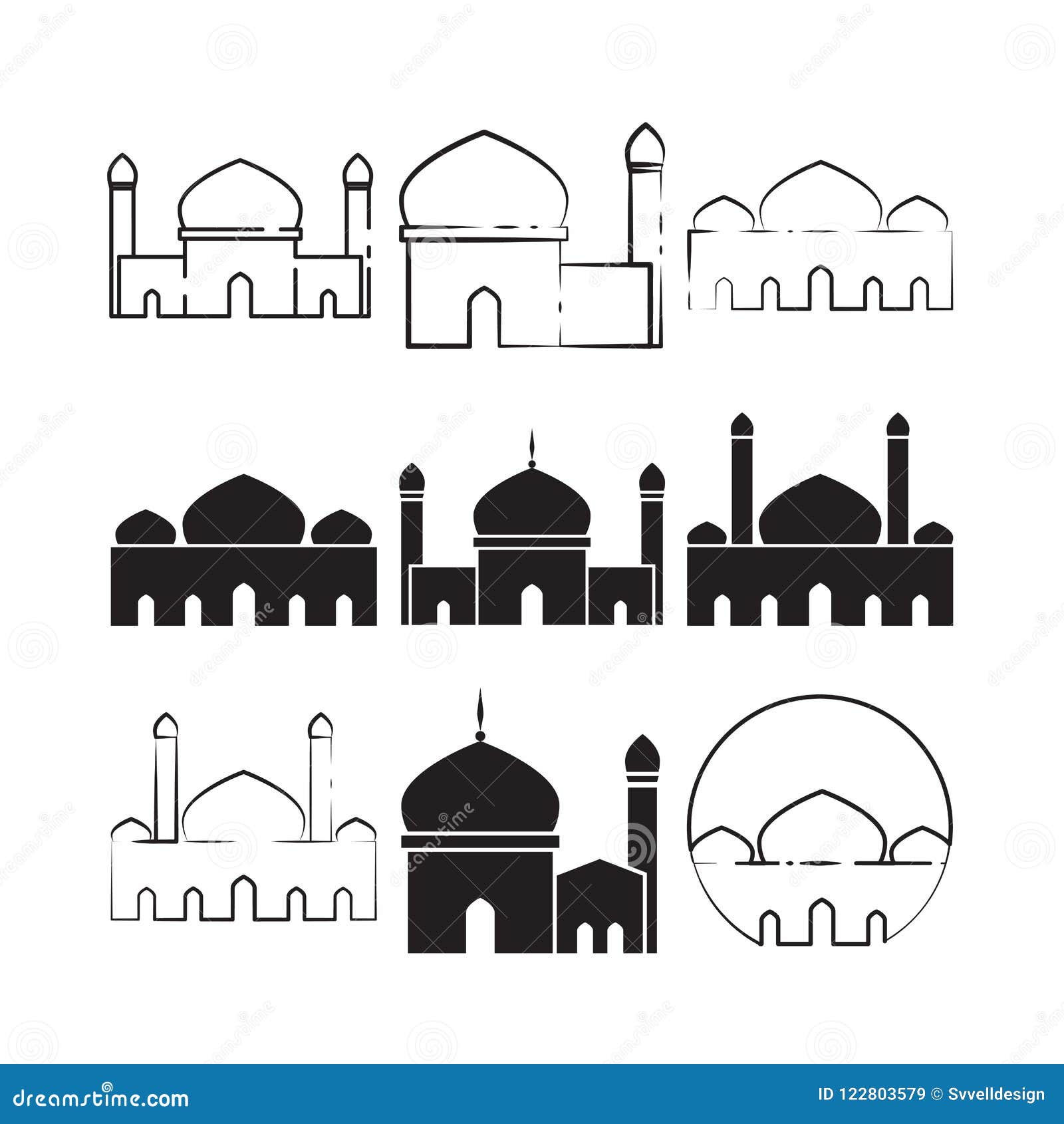 Mosque Custom Illustration Graphic Design Template Set Stock Vector ...