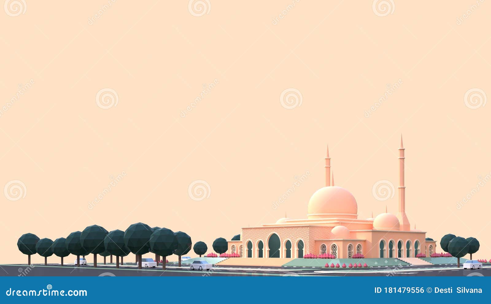 Mosque 3D Rendering in Orange Color Stock Photo - Illustration of model ...