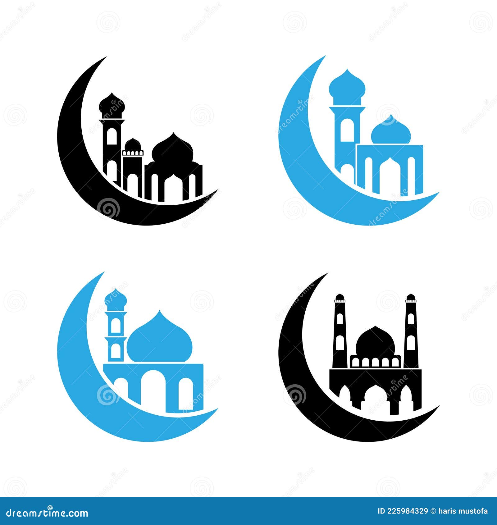 Mosque Design Sign Set Bundle Template Isolated Stock Vector ...