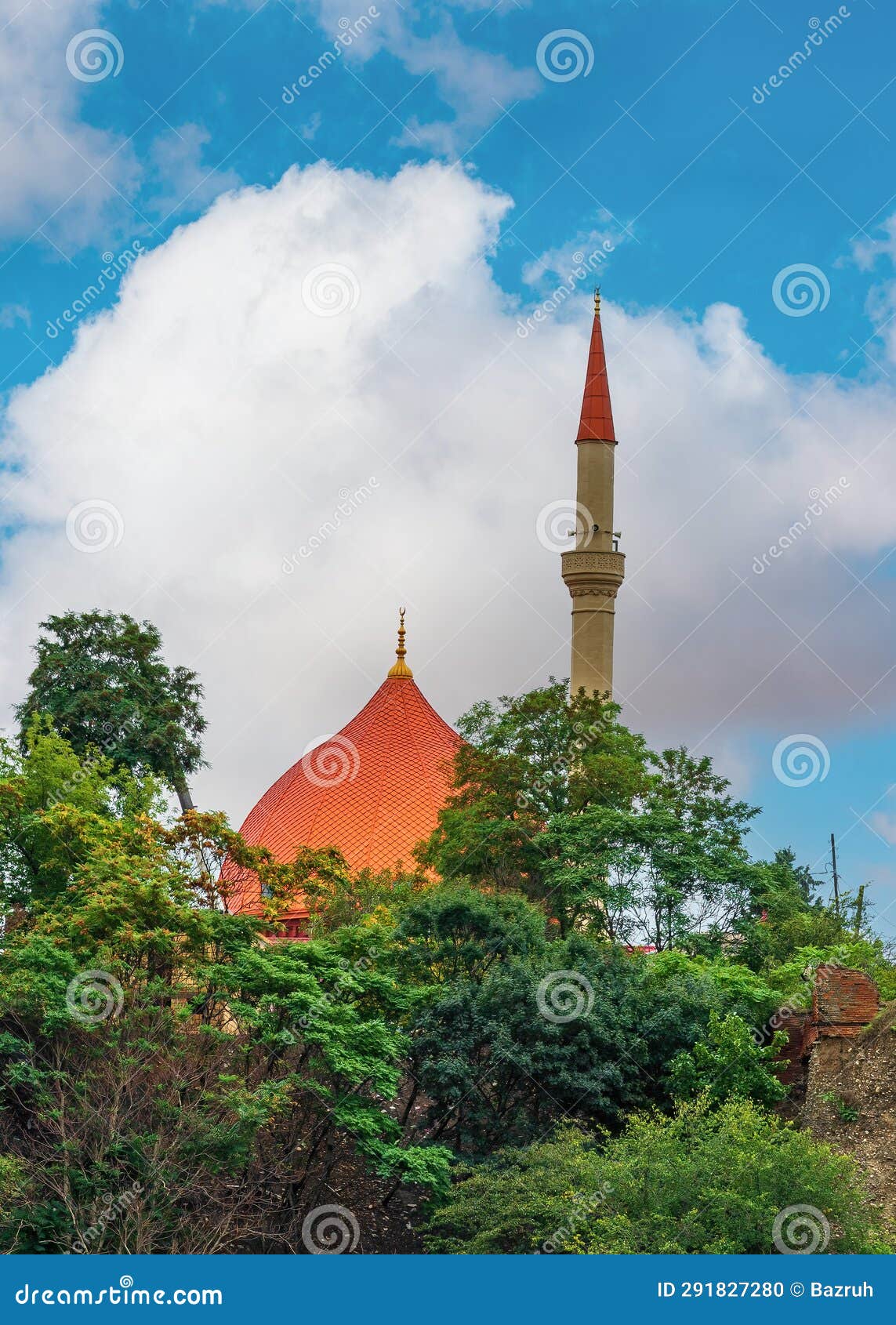 Mosque Dome and Minaret among Green Trees on Mountainside Stock Photo ...
