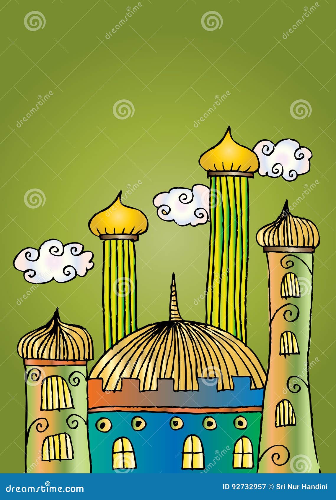 Mosque doodle stock illustration. Illustration of moon - 92732957
