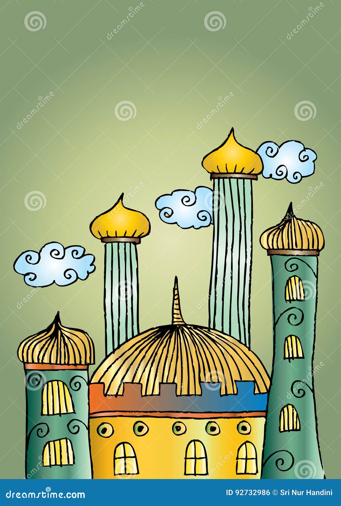Mosque doodle stock vector. Illustration of banner, allah - 92732986