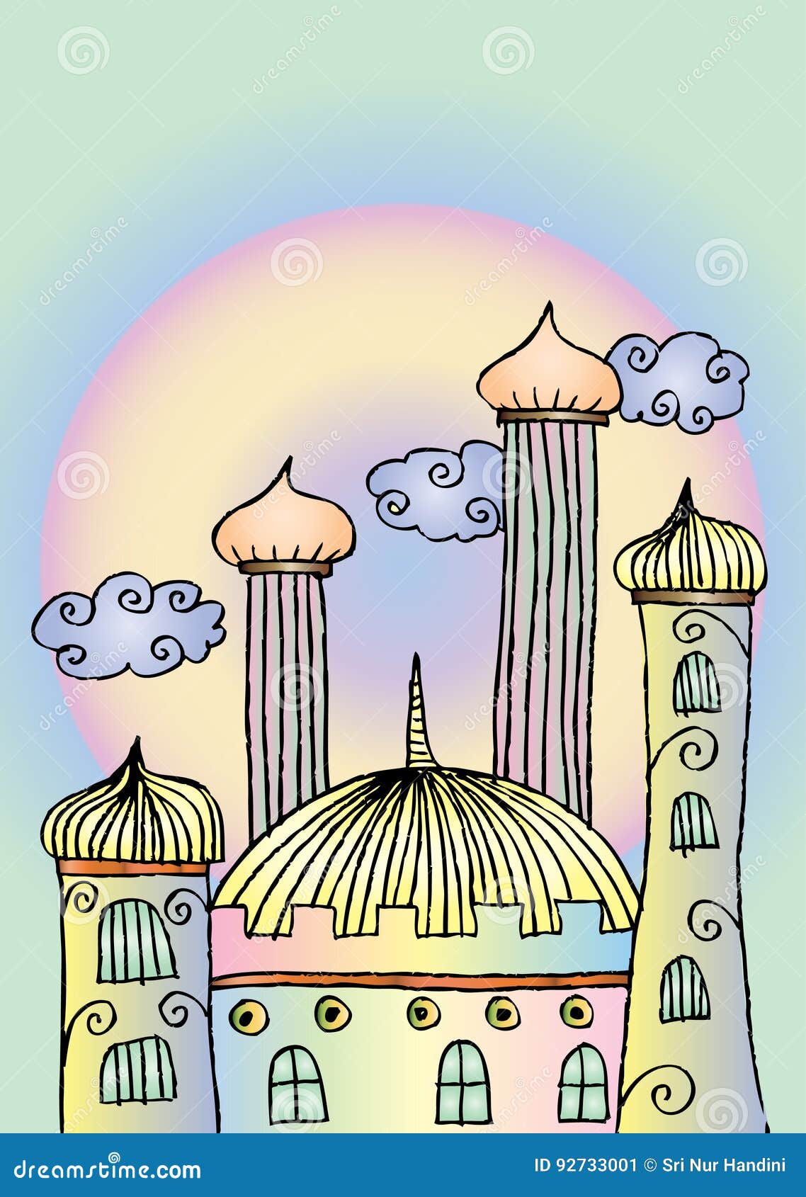 Mosque doodle stock illustration. Illustration of card - 92733001