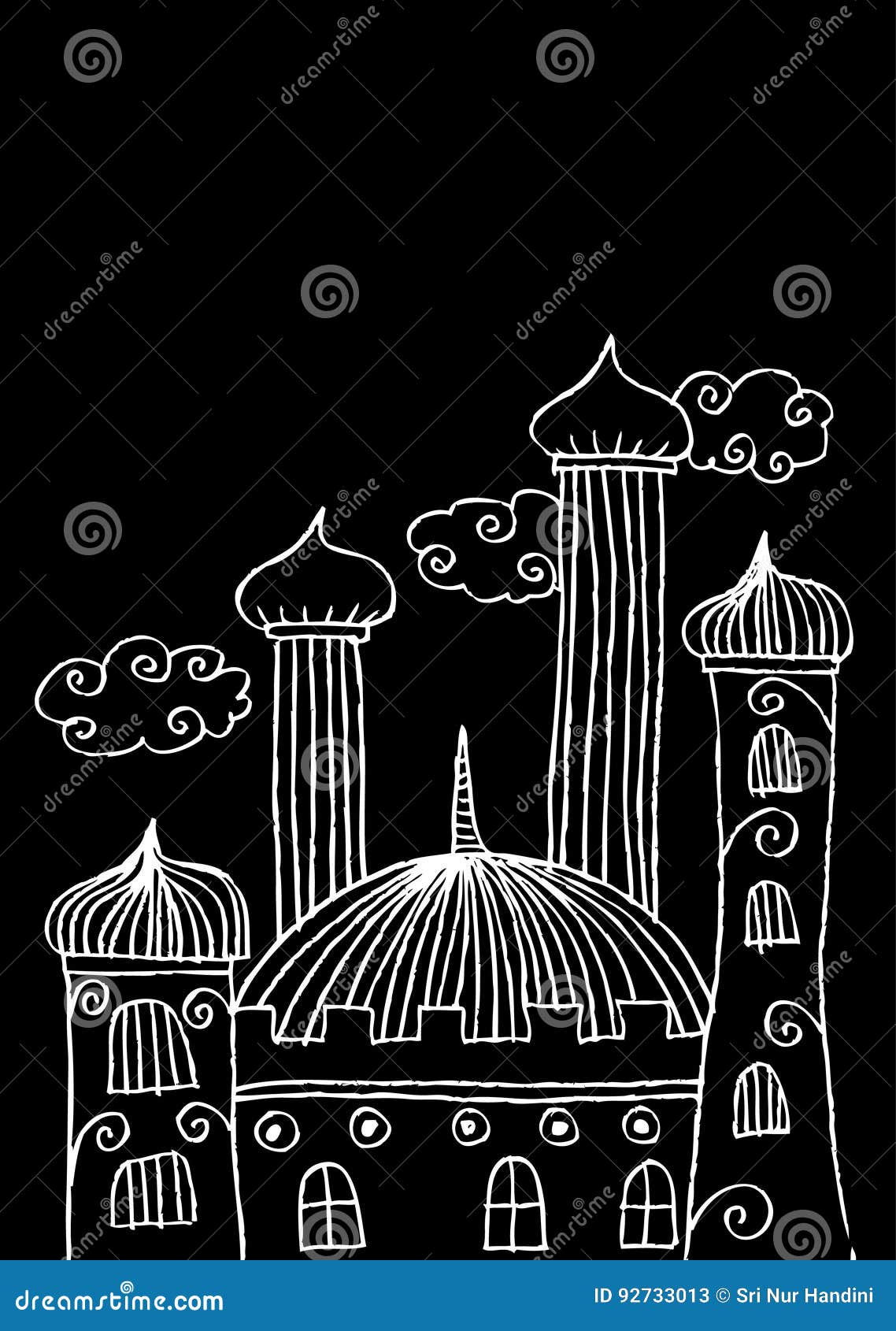 Mosque doodle stock illustration. Illustration of islamic - 92733013