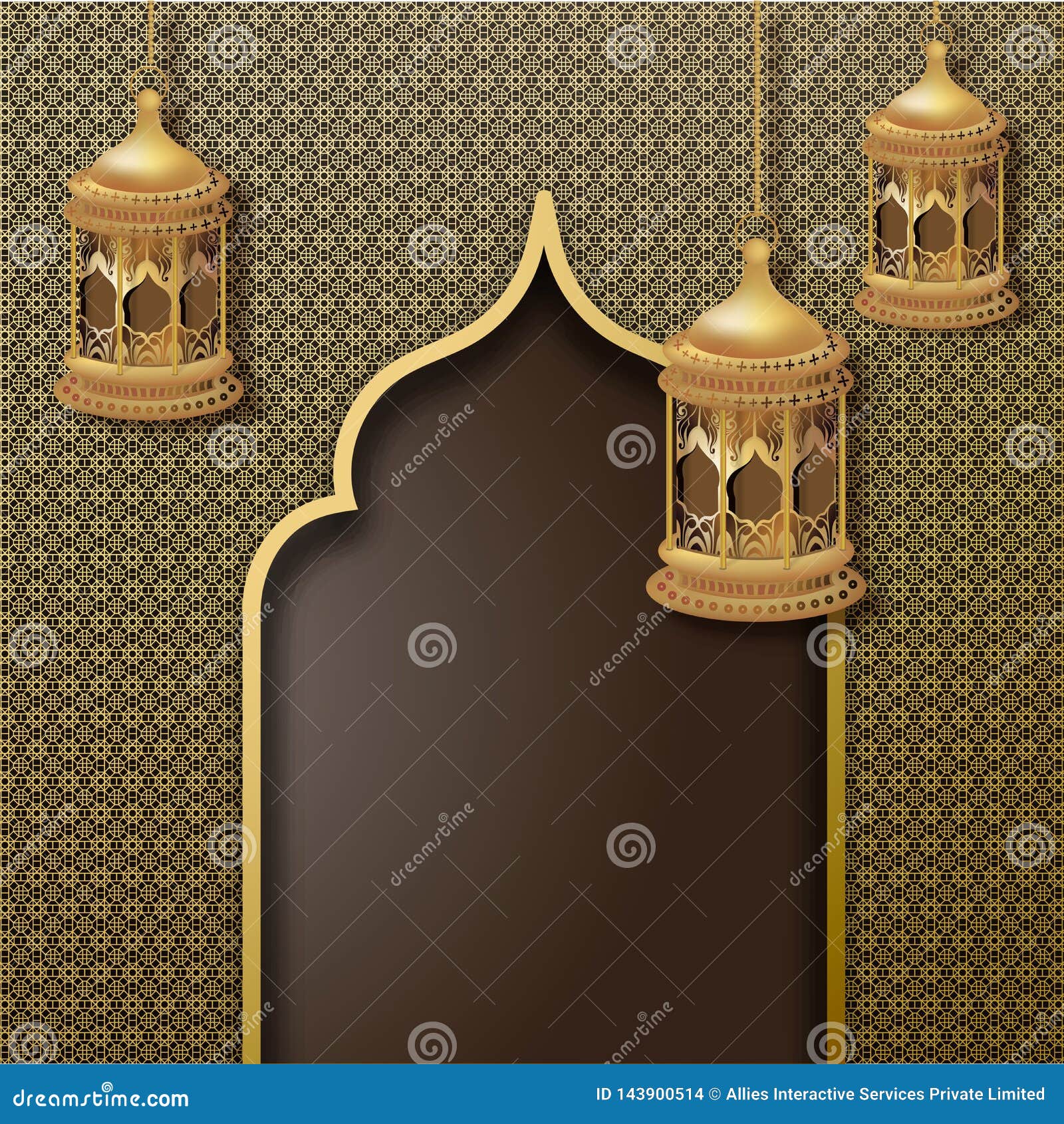 Mosque Door Shape Decorated with Islamic Pattern and Hanging Lanterns ...