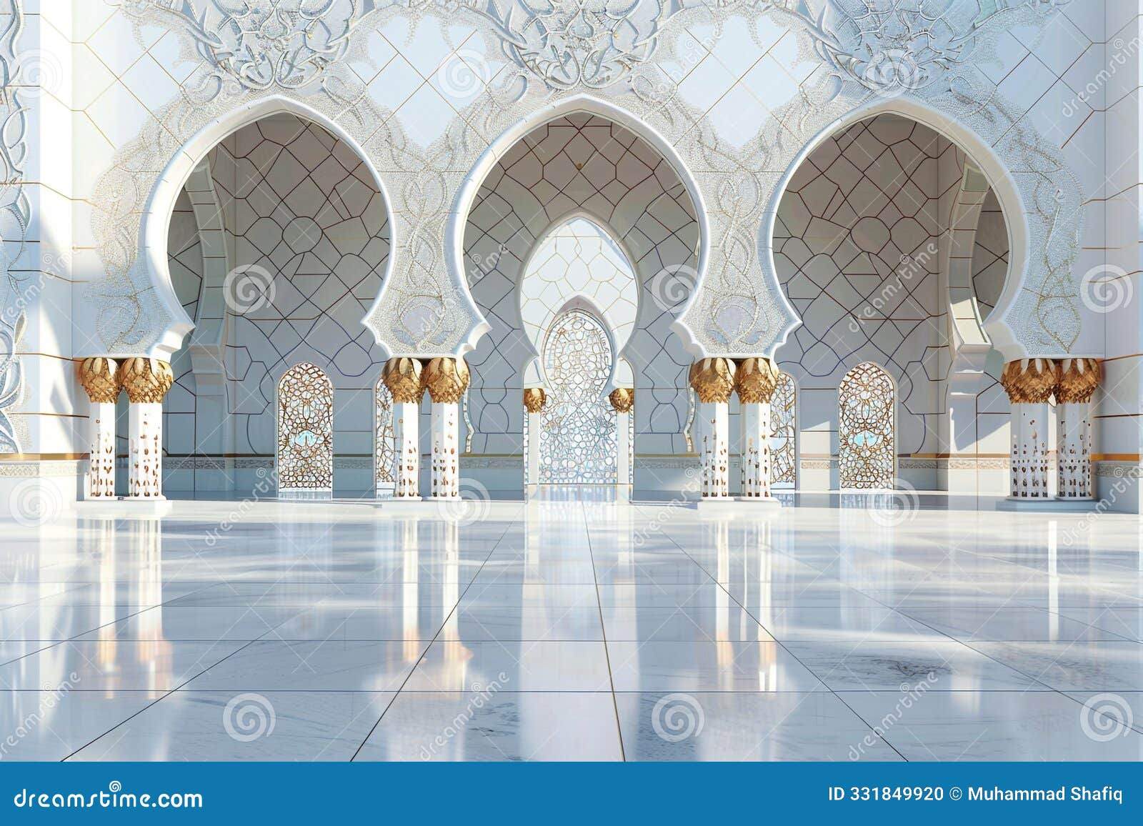 Mosque Facade with Arabesque Patterns and Soft Natural Light, Against a ...
