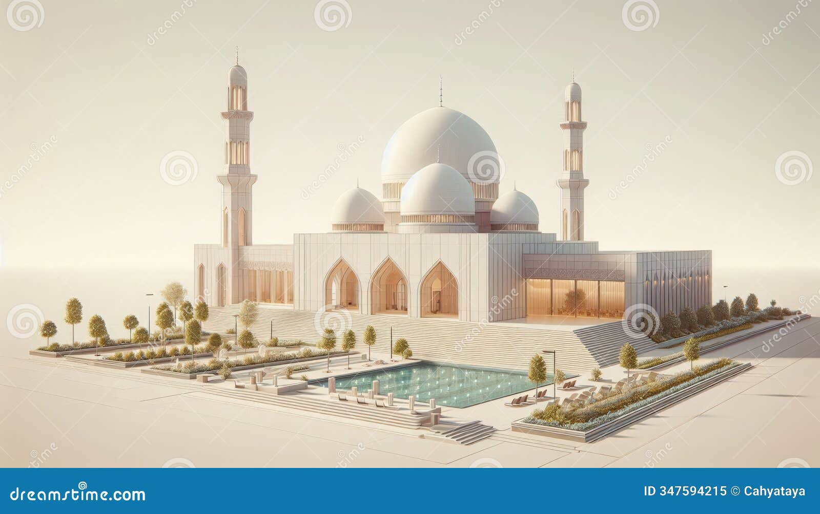 Minimal Mosque with Modern Architecture and Tranquil Garden Stock ...