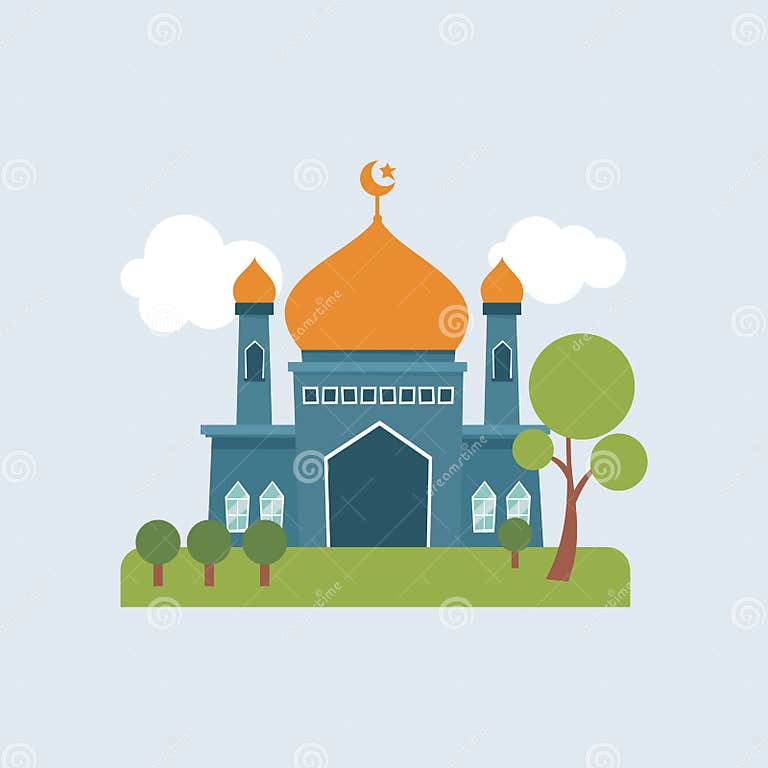 Mosque with Flat Cartoon Design Stock Vector - Illustration of historic ...