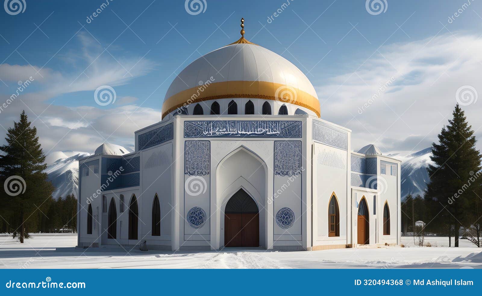 A Mosque with a Gold and Gold Design on the Top Stock Illustration ...