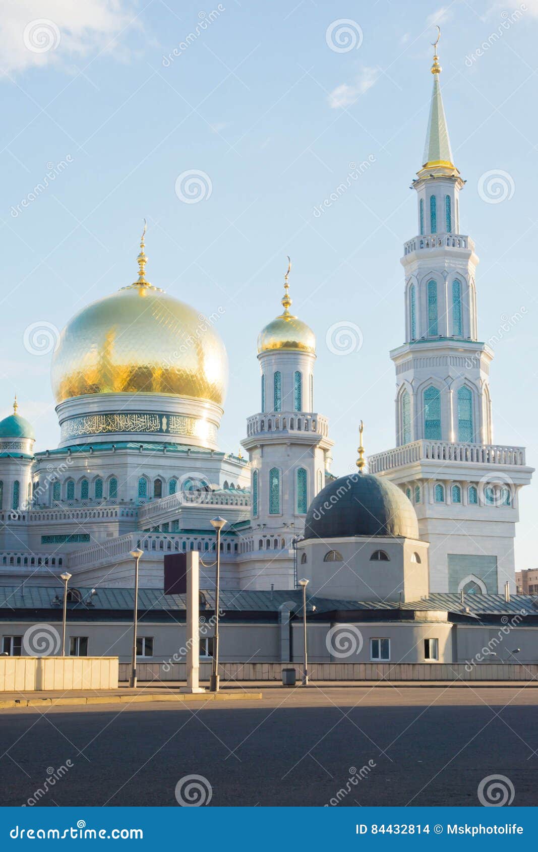 Mosque with Gold Domes Against the Blue Sky Stock Photo - Image of ...