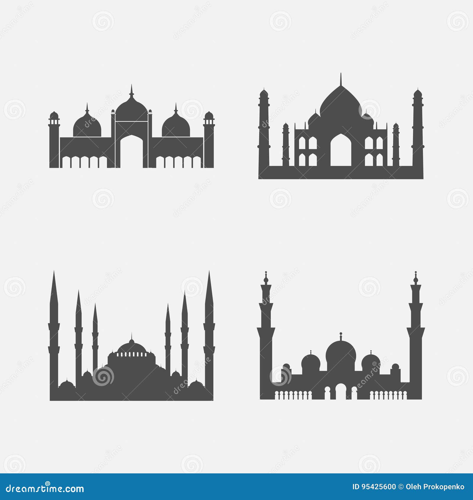 Mosque icon set stock vector. Illustration of asian, islam - 95425600