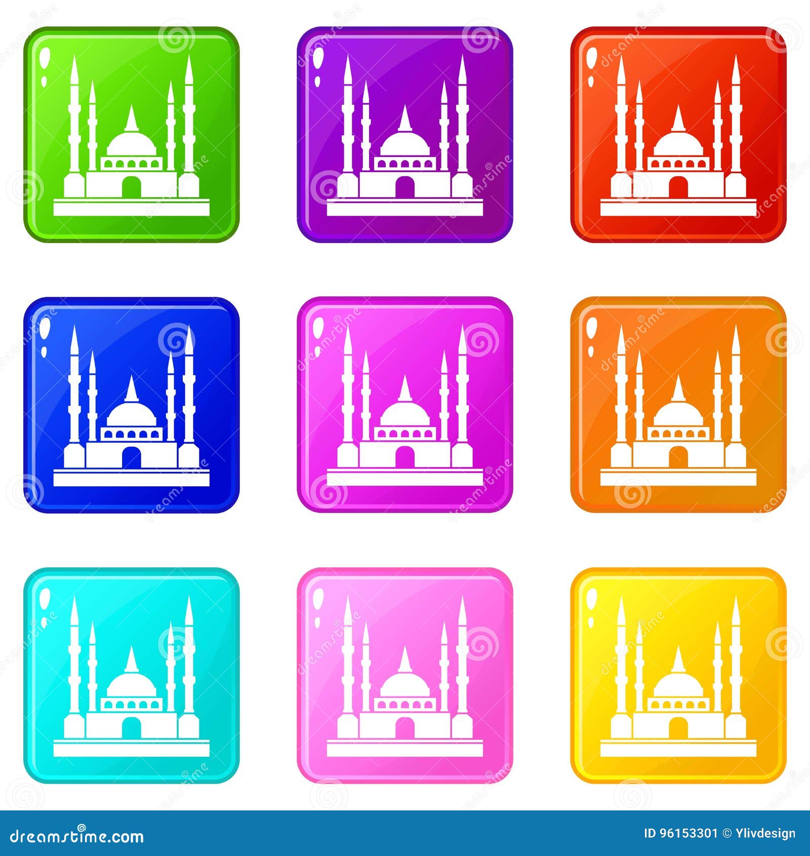 Mosque icons 9 set stock vector. Illustration of heritage - 96153301
