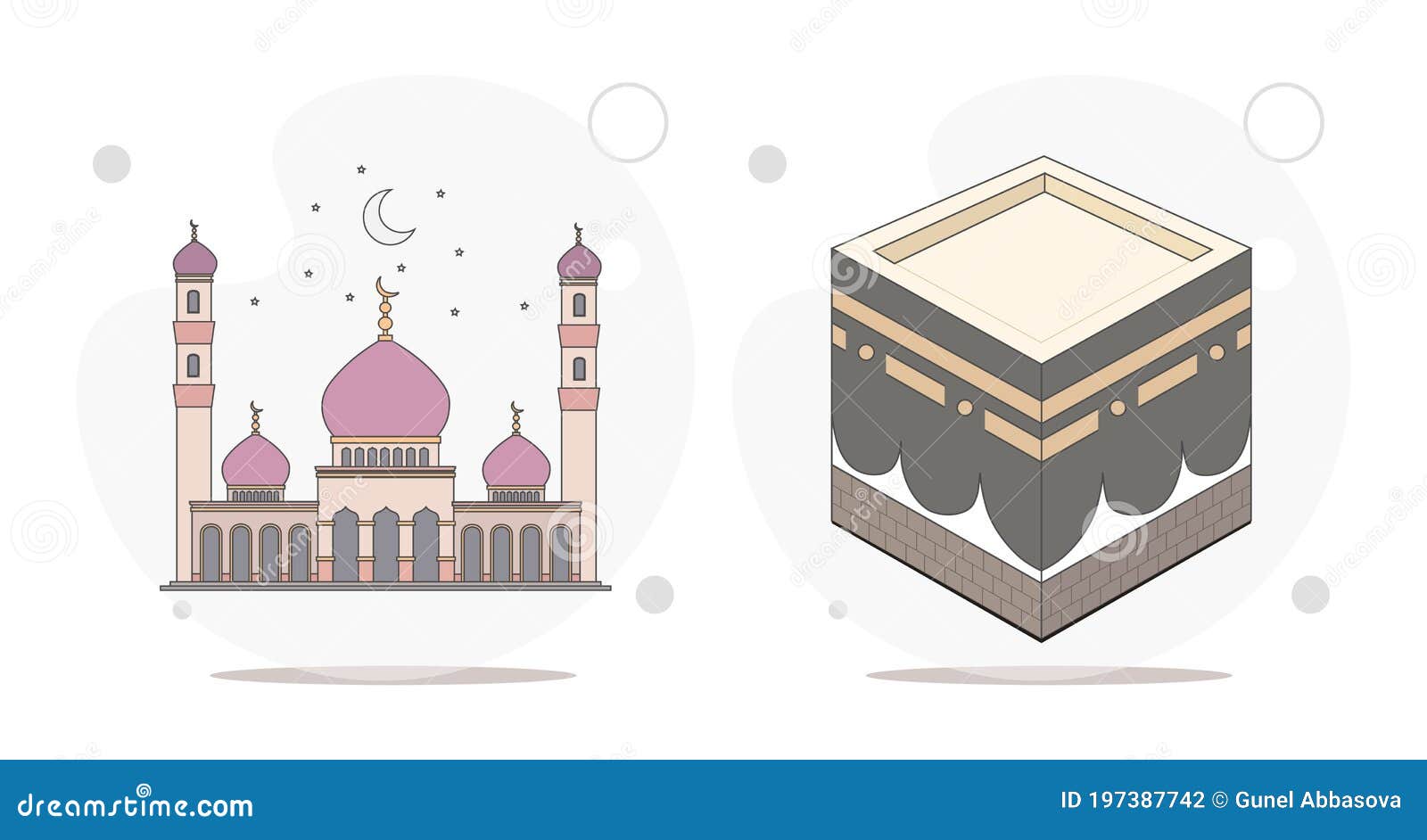 Mosque And Kaaba Vector Flat Illustration, Islamic Flat Icons ...