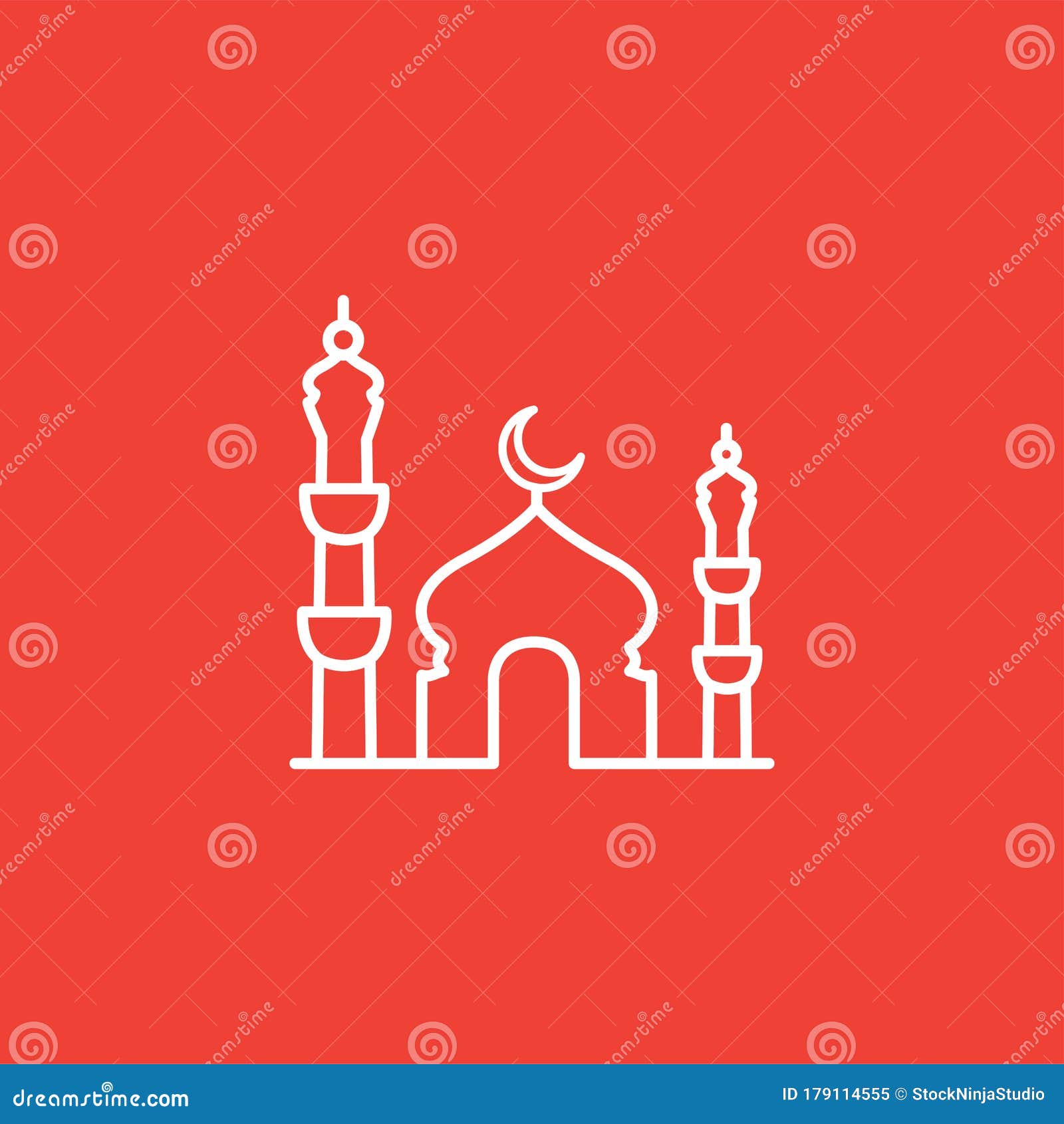 Mosque Line Icon on Red Background. Red Flat Style Vector Illustration ...