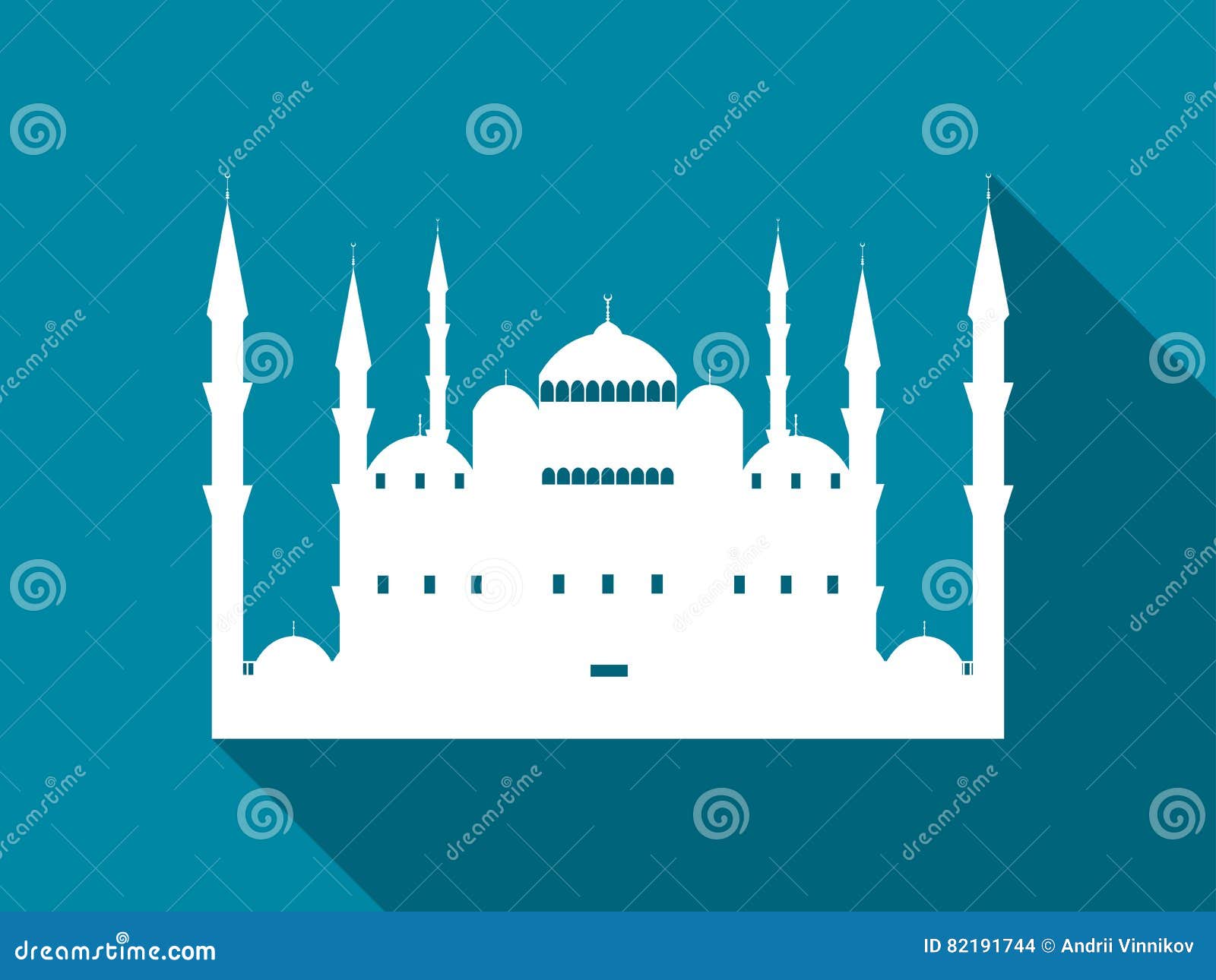 Mosque with a Long Shadow. Blue Mosque Flat Icon Stock Vector ...