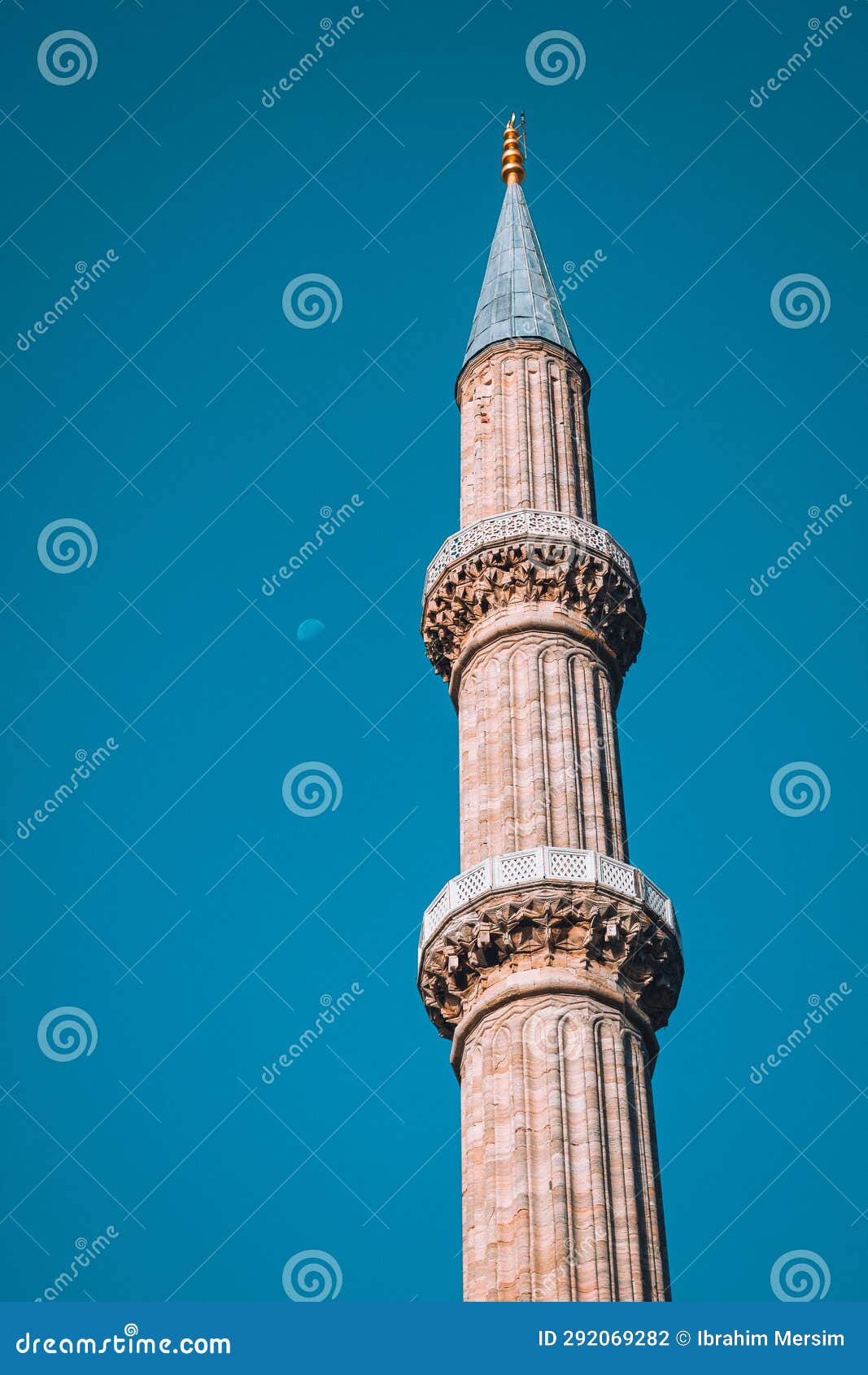 Mosque Minaret with the Moon in the Background. Stock Photo - Image of ...