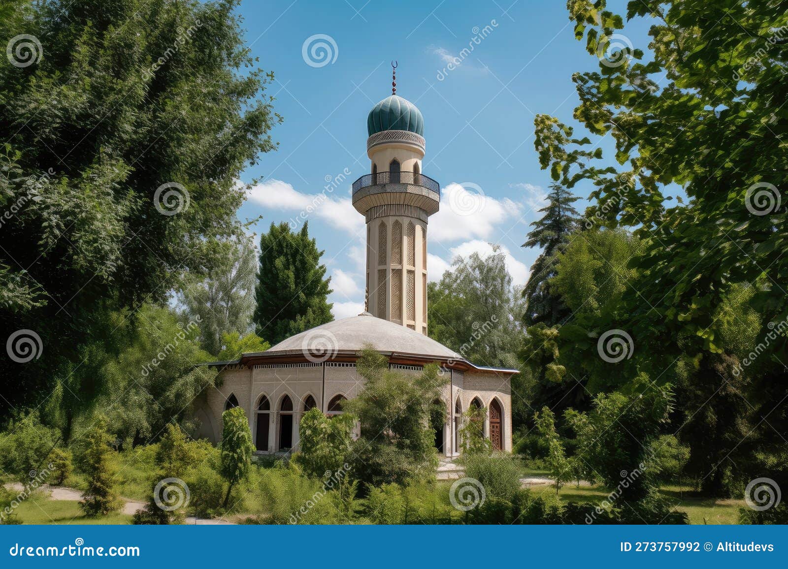 Mosque with Minaret Tower, Surrounded by the Greenery of a Park Stock ...