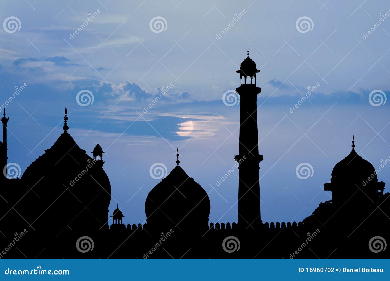 Mosque moonlight stock photo. Image of dome, blue, cloud - 16960702